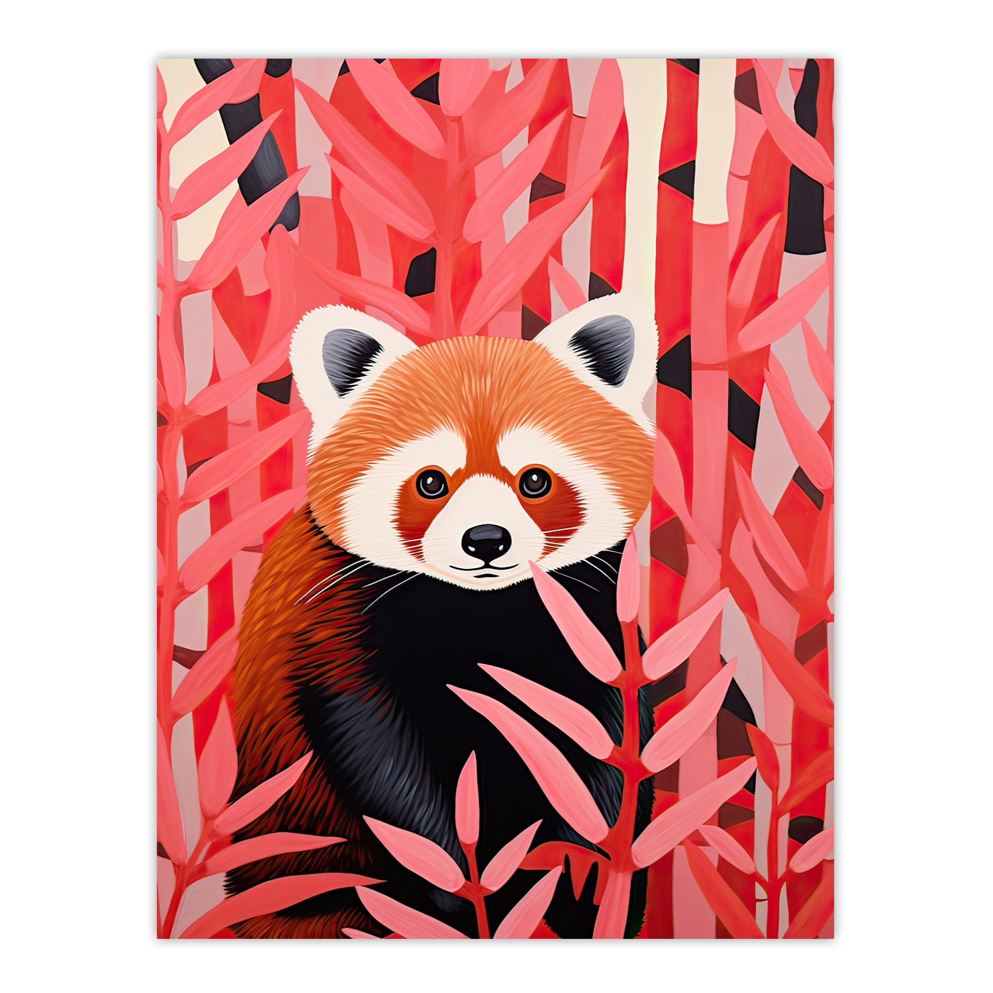 Red Panda in Pink Bamboo Forest Oil Painting Unframed Wall Art Print ...