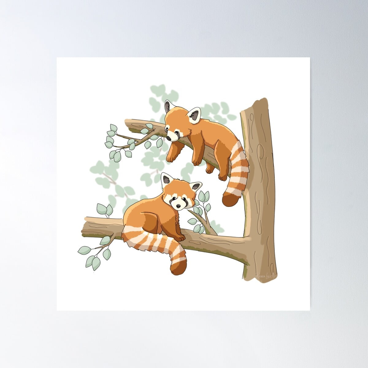 Red Pandas On A Lazy Day Poster Wall Art, Modern Wall Decor For Living ...