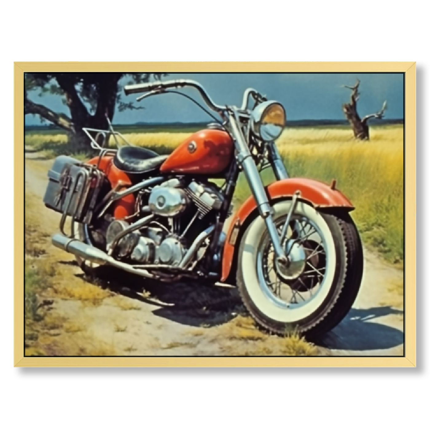 Red Panhead Vintage Bike Art Print - Walmart.com