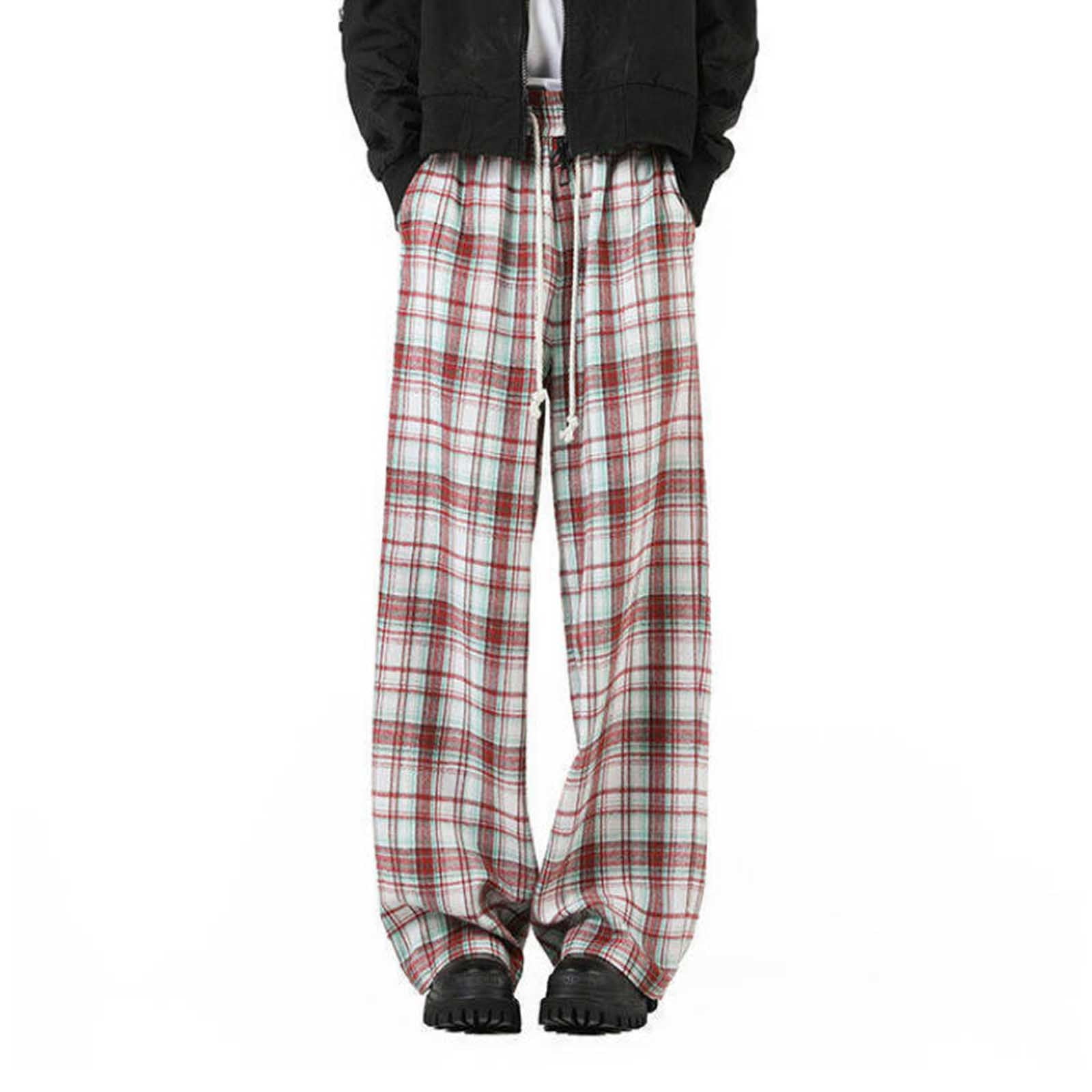 Red Pants for Mens Fall Summer Loose Fit Lounge Medieval Plaid Flare ...