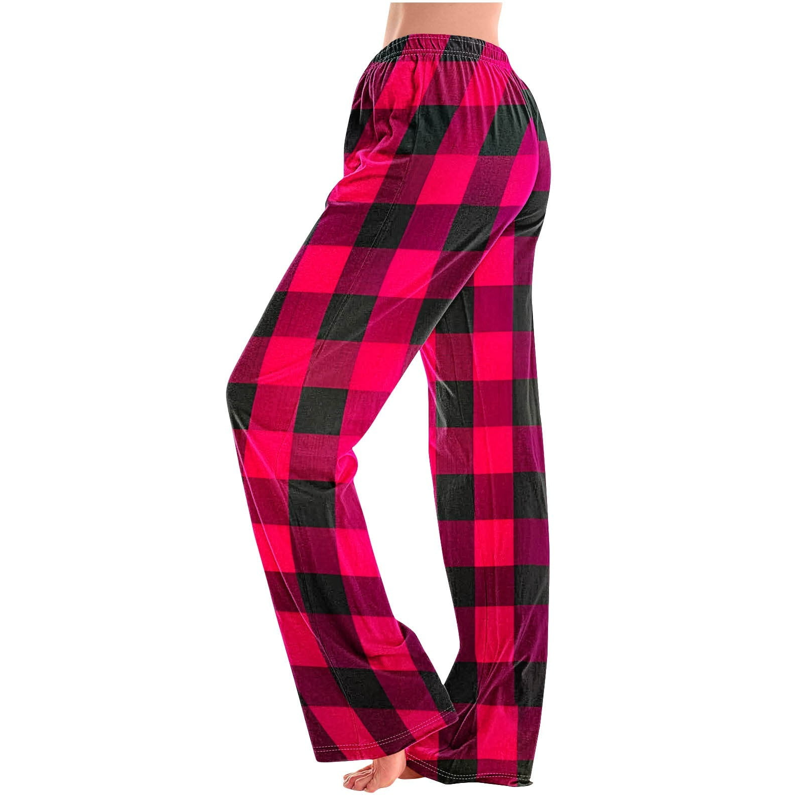 Red Pants for Ladies Fall Summer Spandex Loose Fit Lounge Plaid High ...