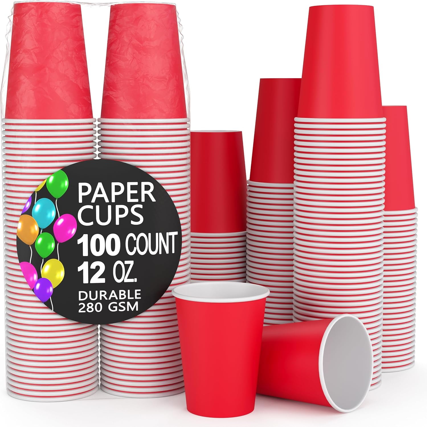 Red Paper Cups 12 oz Durable Disposable Cups 100 Paper Tumblers for Hot ...