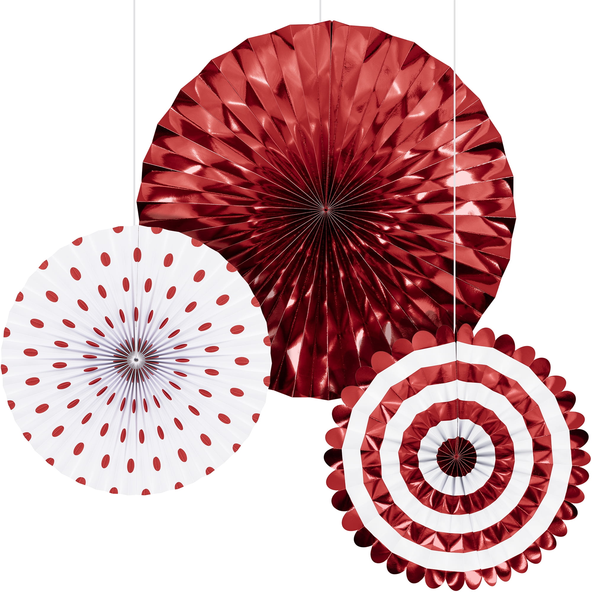 Way To Celebrate Red Paper Fan Decoration 3 Piece Set for Parties ...