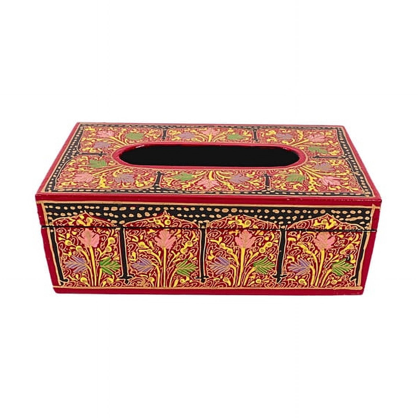 Red Papier-Mâché Tissue Box with Vibrant Chinar Leaf Designs ...