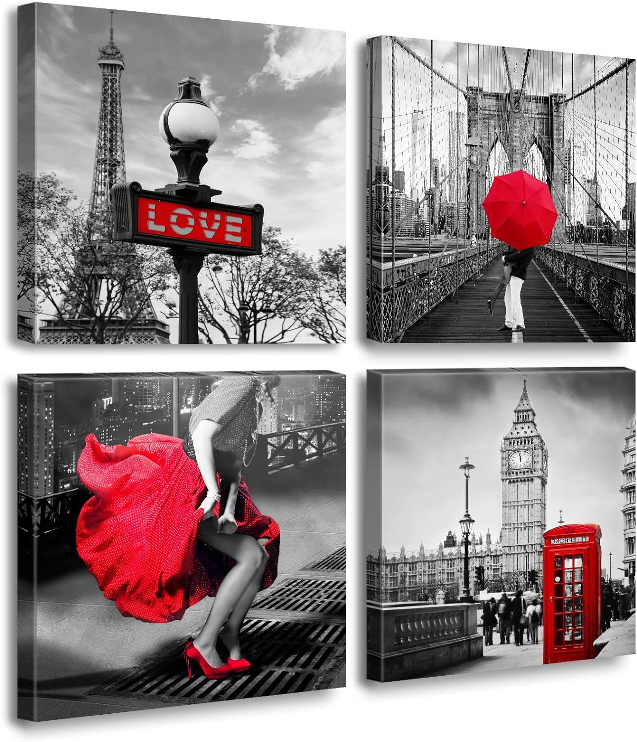 Red Paris Decor for Bedroom Black and White Wall Art for Living Room ...
