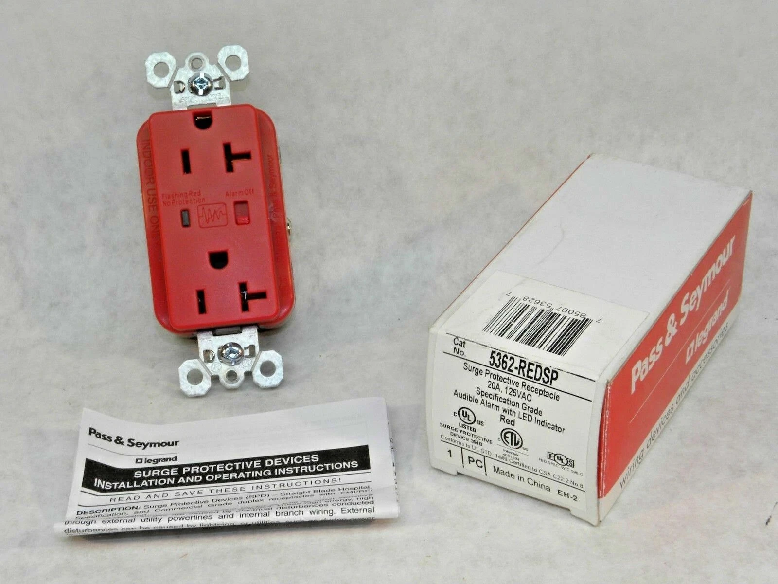 Red Pass & Seymour Surge Protective Receptacle W/Alarm 5362-Redsp 20A ...