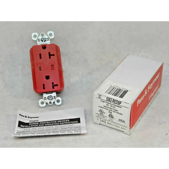 Red Pass & Seymour Surge Protective Receptacle W/Alarm 5362-Redsp 20A ...