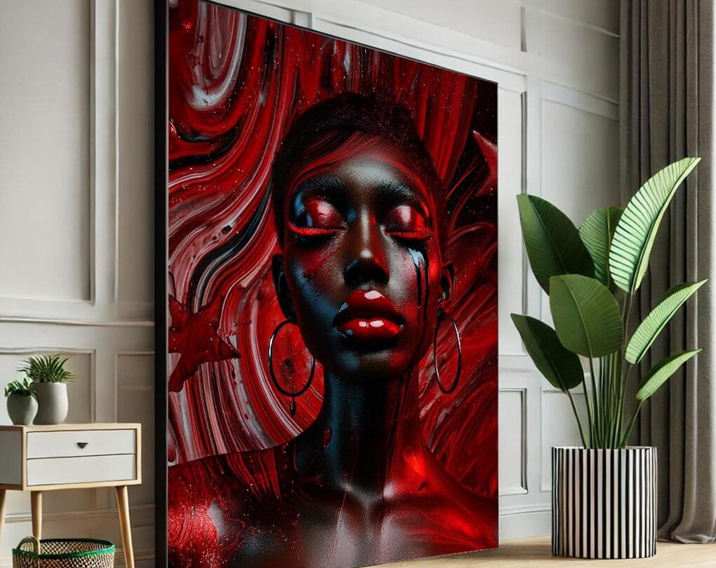 Red Passion Abstract Black Woman Wall Art - Bold Modern Decor & Luxury ...