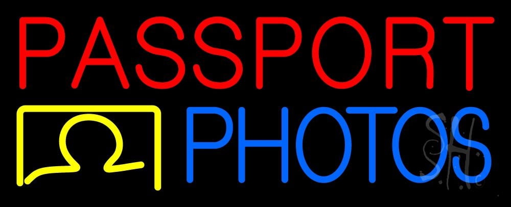 Red Passport Blue Photos LED Neon Sign 10 x 24 - inches, Black Square ...