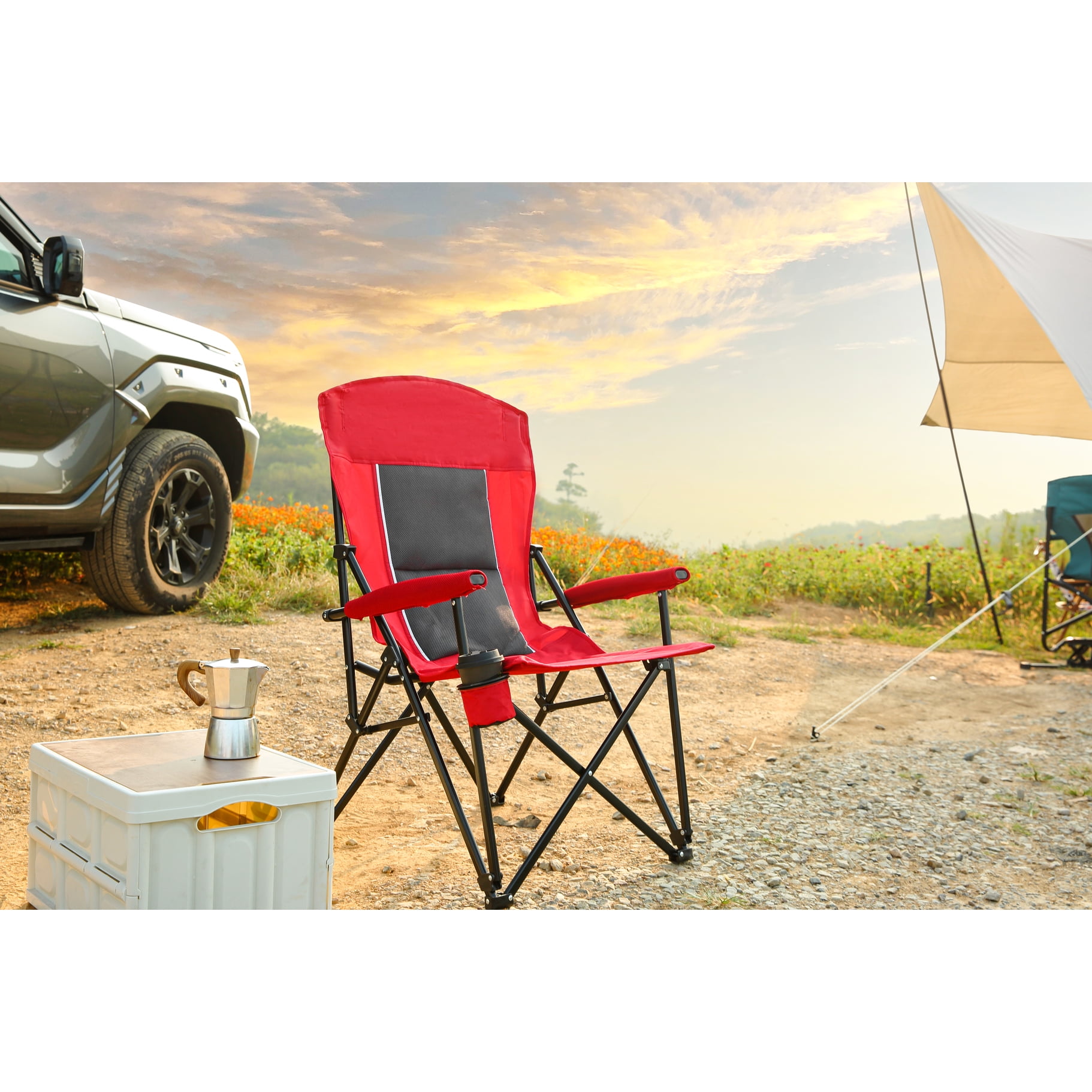 Red Patio Chair With Cup Holder, 250lbs Heavy Duty, And Frame For ...