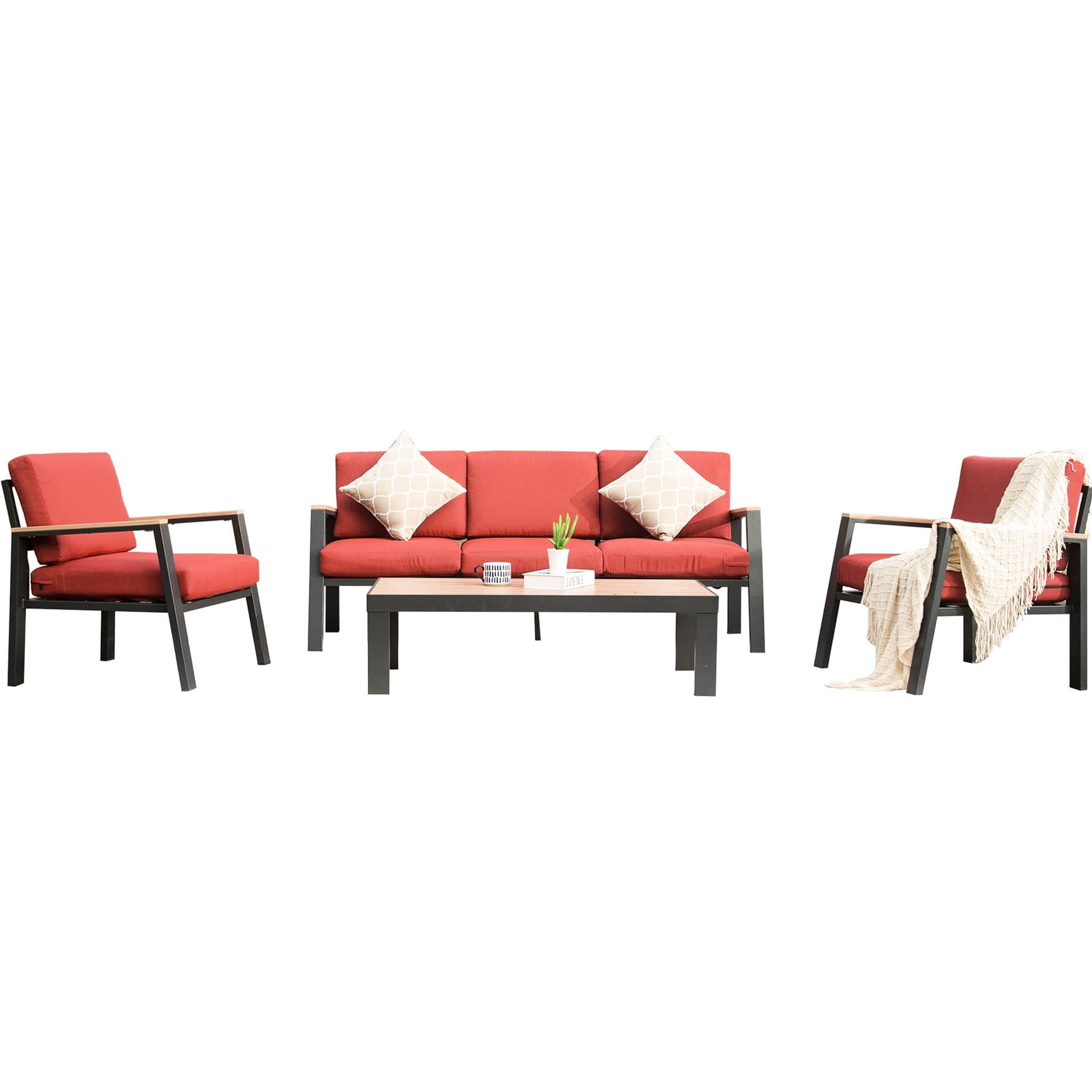 Red Patio Furniture Set with Lounge Sofas / Comfortable Seating, Stable ...