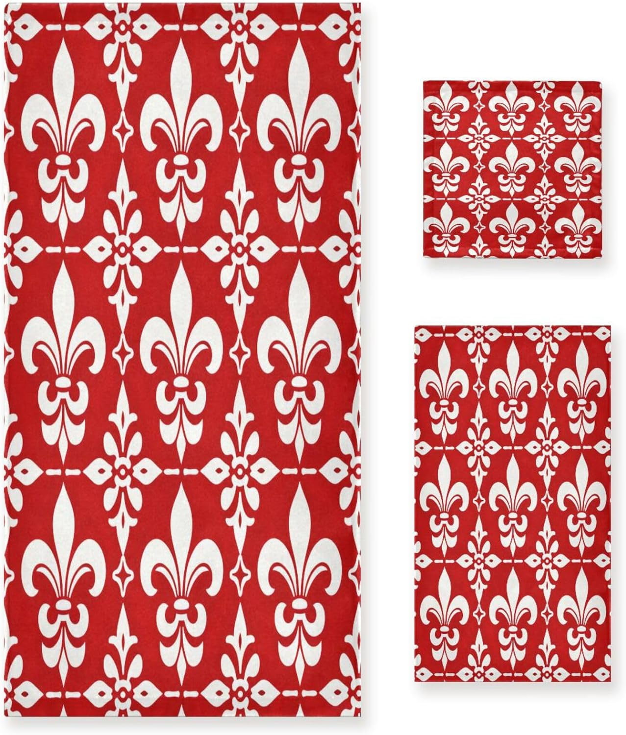 Red Pattern Bath Towels Absorbent Bath Towels Set Soft Towel Set for ...