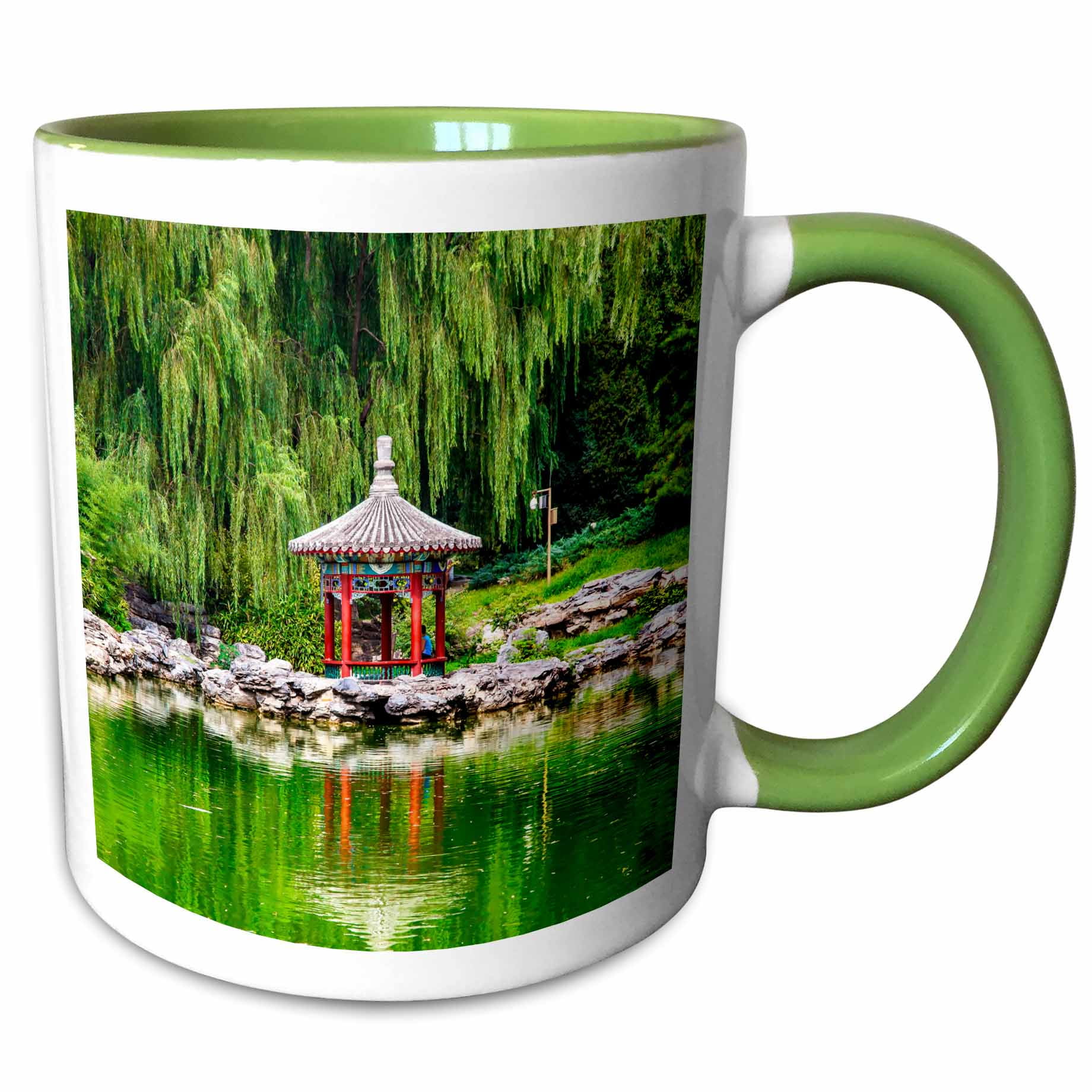 Red Pavilion along garden pond, Temple of the Sun, Beijing, China 11oz ...