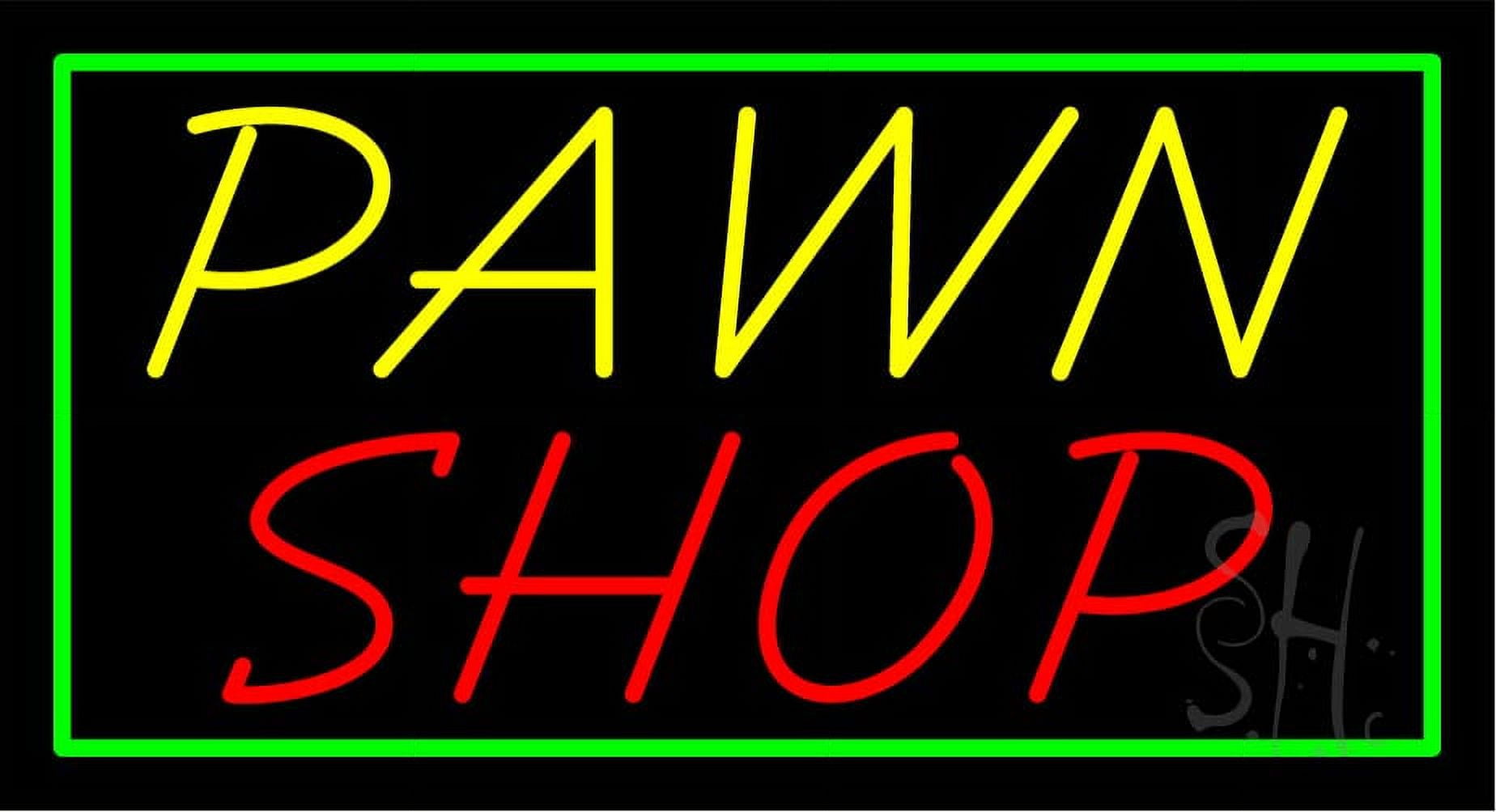 Red Pawn Shop Blue Border LED Neon Sign 13 x 24 - inches, Black Square ...