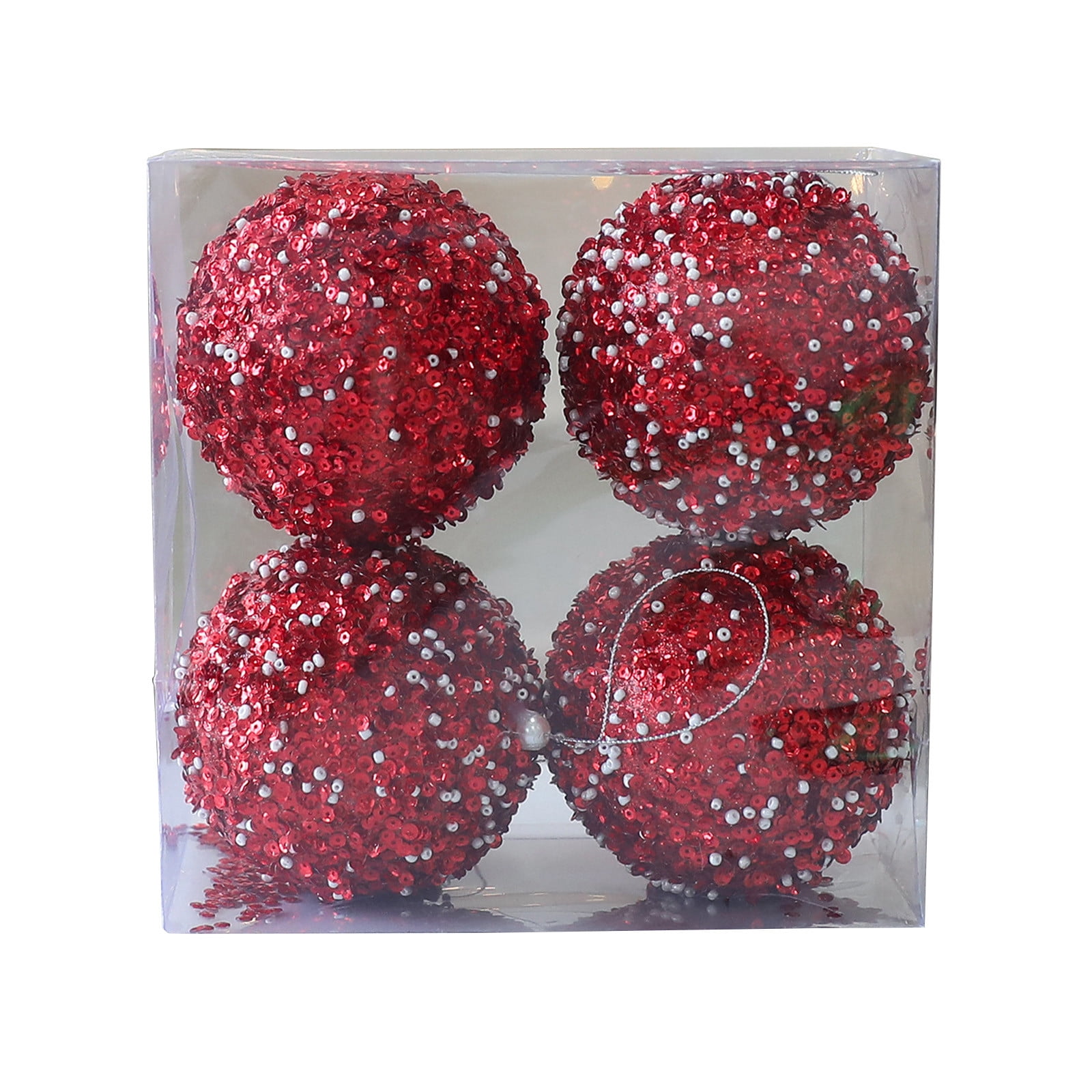 Red Pearl Sequin Christmas Ball Ornaments Set Of 4 For Christmas Tree ...