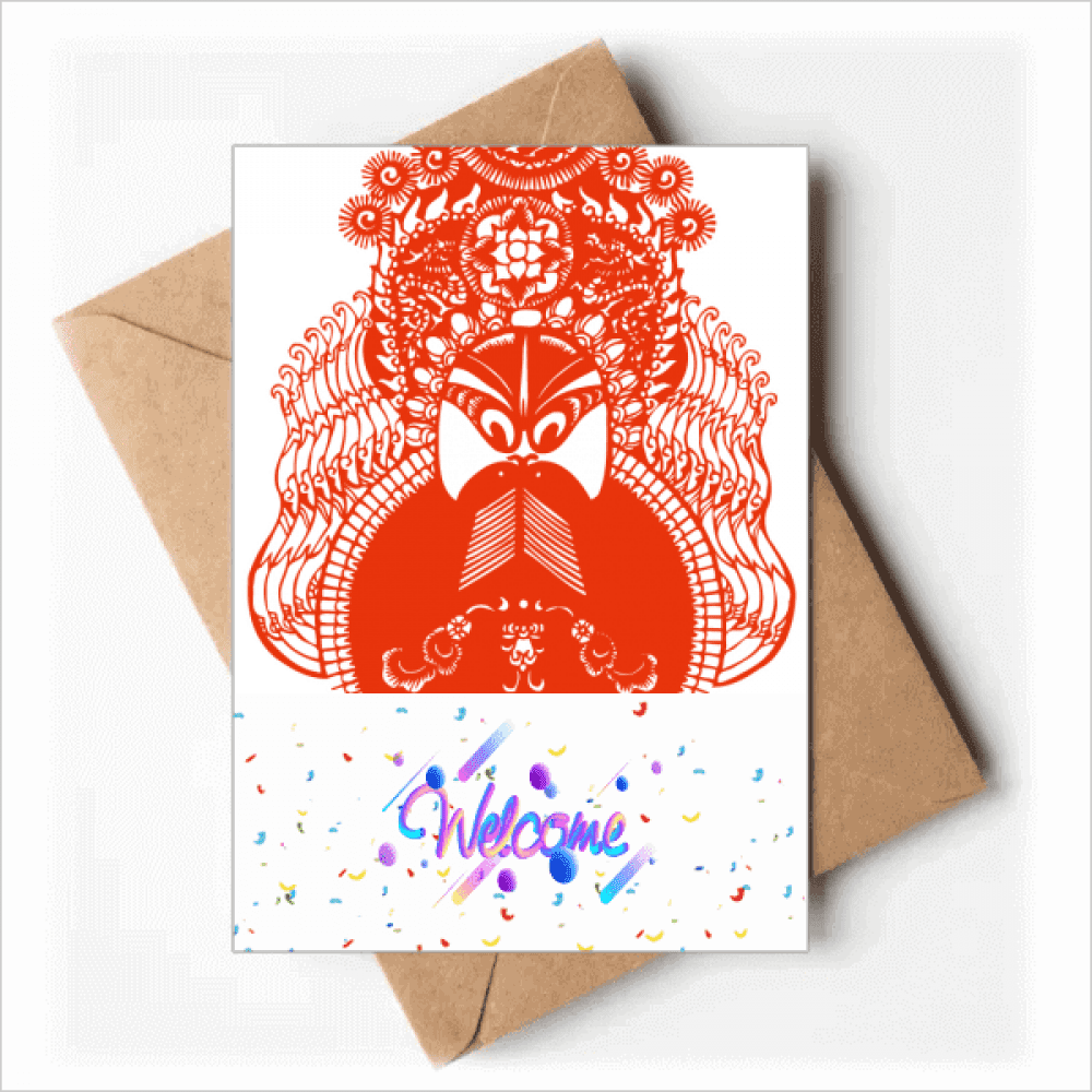 Red Peking Opera Head Moon Paper-cut Welcome Back Greeting Cards ...