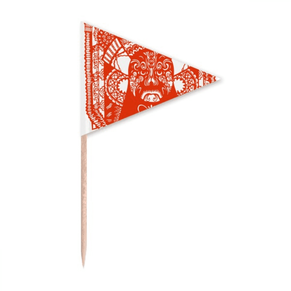Red Peking Opera Paper-cut Facial Head Toothpick Triangle Cupcake ...