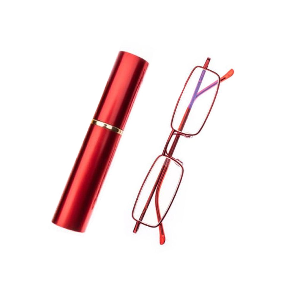 Red Pen Pocket Case Mini Reading Glasses +2.00 Portable Metal Readers ...