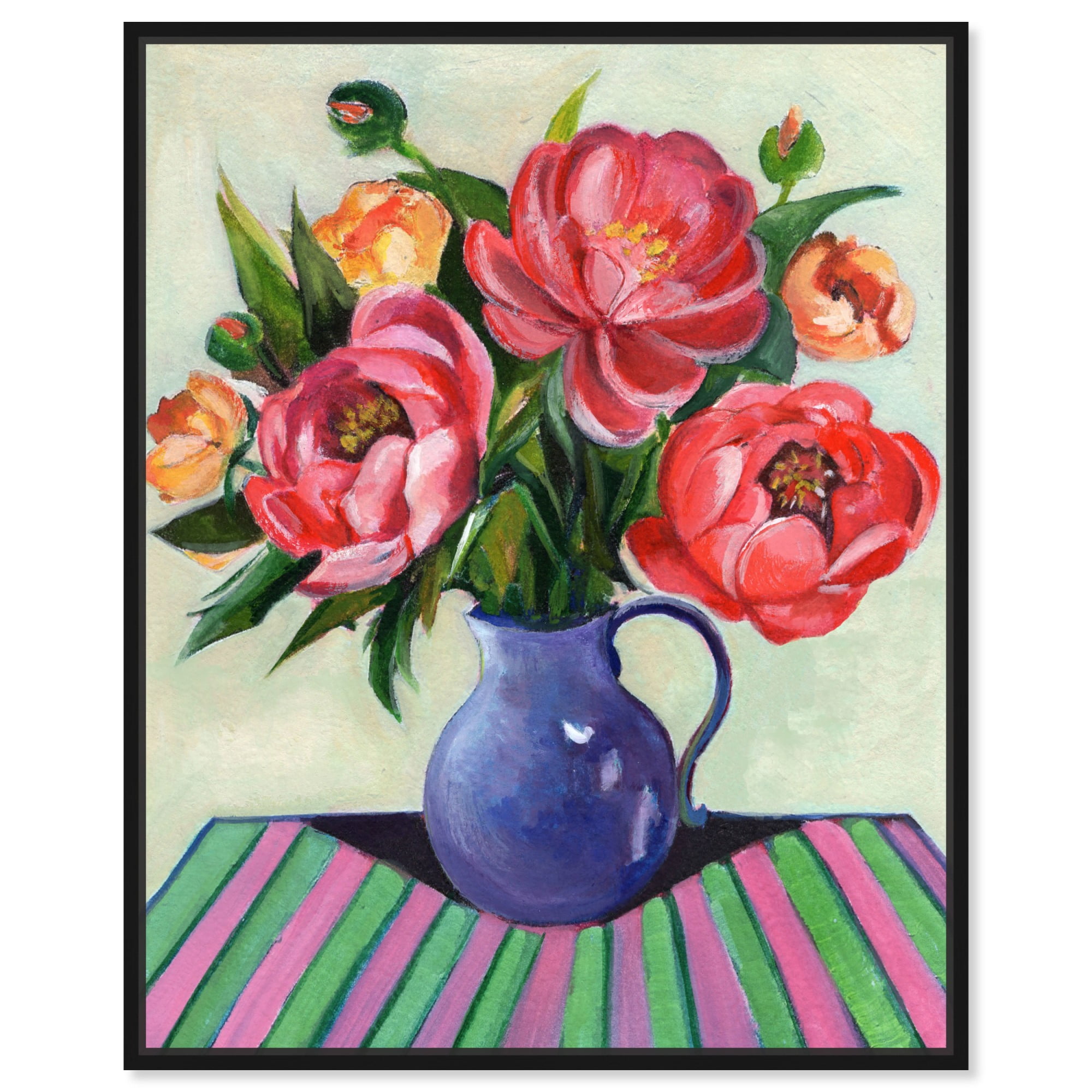 Red Peonies Canvas Colorful Maximalist Flower Art by Art Remedy, Black ...
