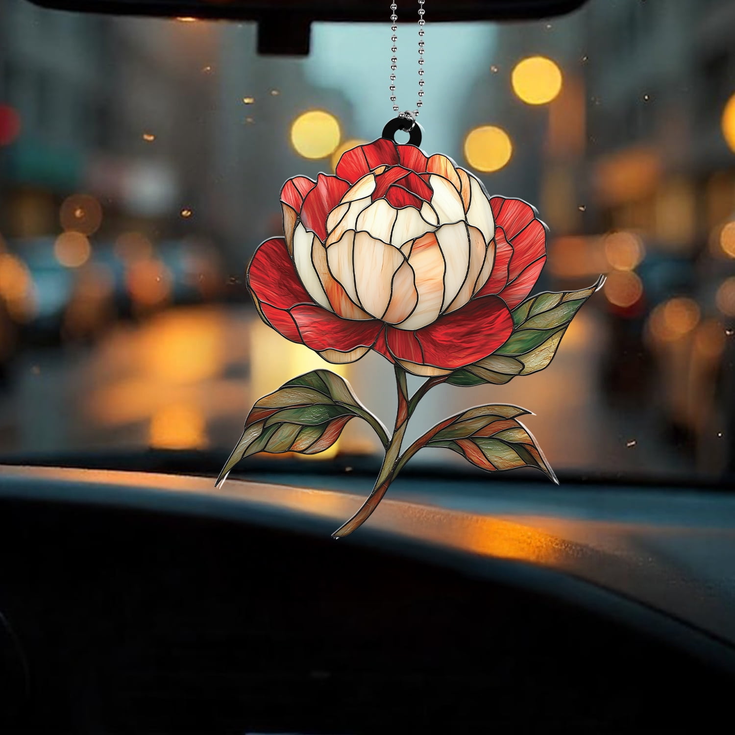 Red Peony Flower Window Hanging Acrylic Car Decoration, Elegant Floral ...