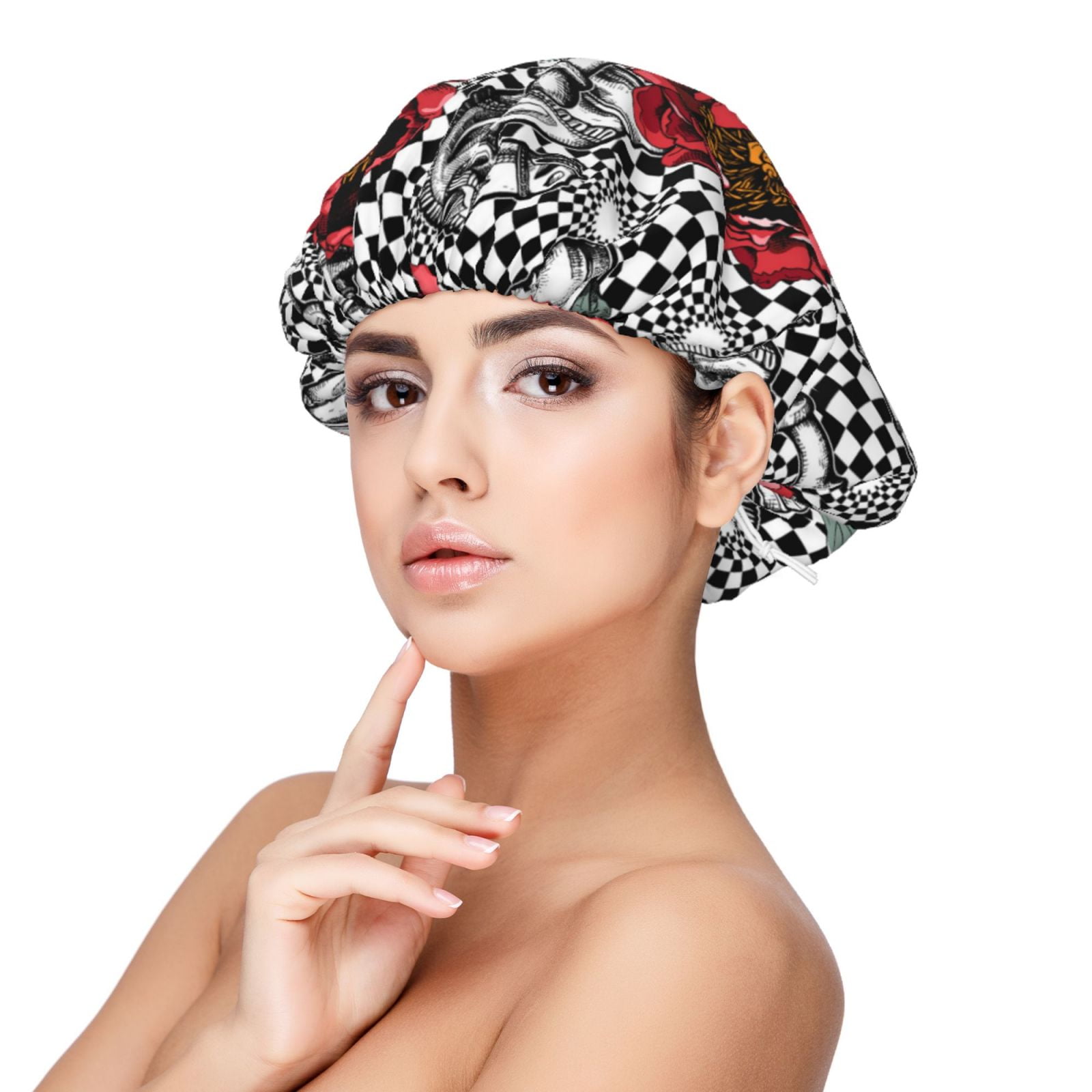 Red Peony Knight Chess checkered Silk Bonnet for Sleeping Women Men ...