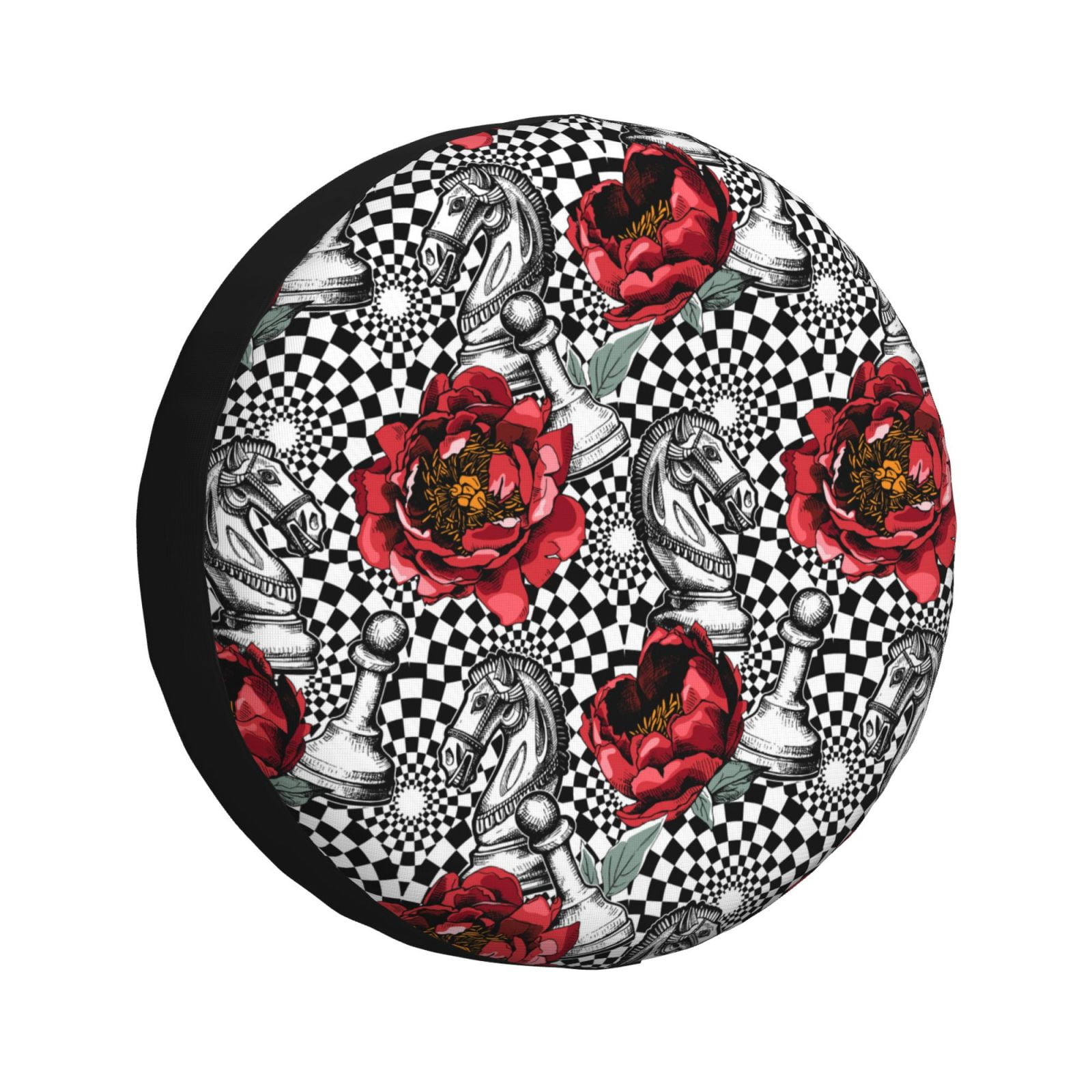 Red Peony Knight Chess checkered Spare Tire Cover for Trailer Camper RV ...