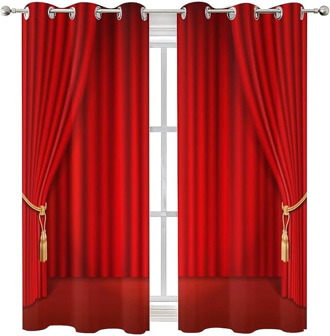 Red Performance Stage Blackout Curtains, 3D Party Celebration Print ...