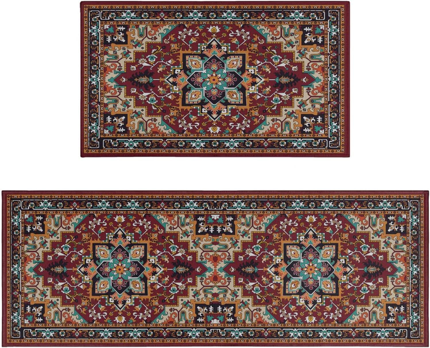 Red Persian Kitchen Rugs Mat Set of 2 Red Kitchen Runner Rug Kitchen ...