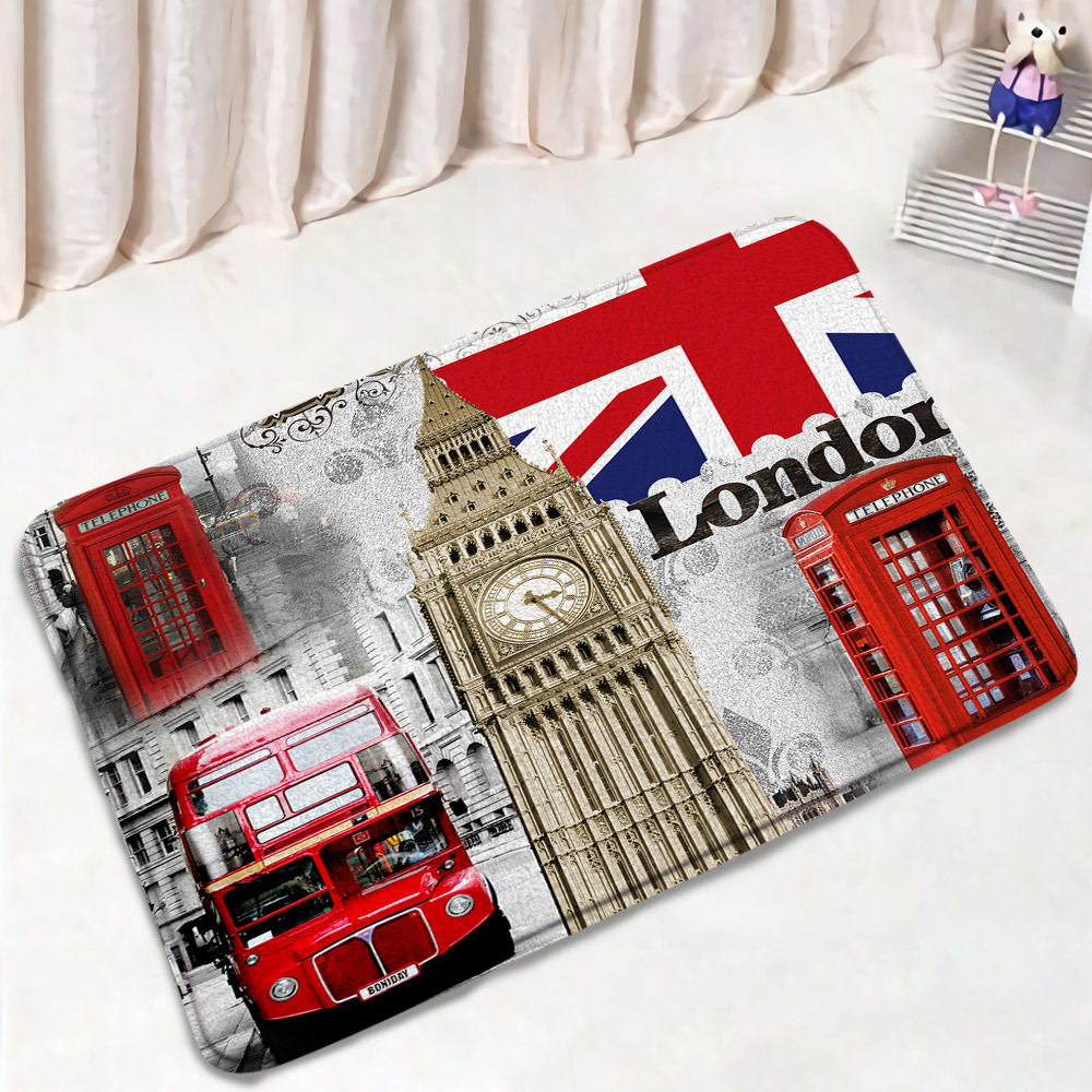 Red Ph Booth Shower Curtain Set Vintage Bus London Street Scenery Home ...