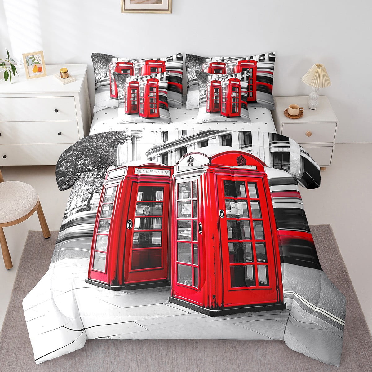 Red Phone Booth Bed in a Bag King Size Comforter Set 7 Pieces,London ...