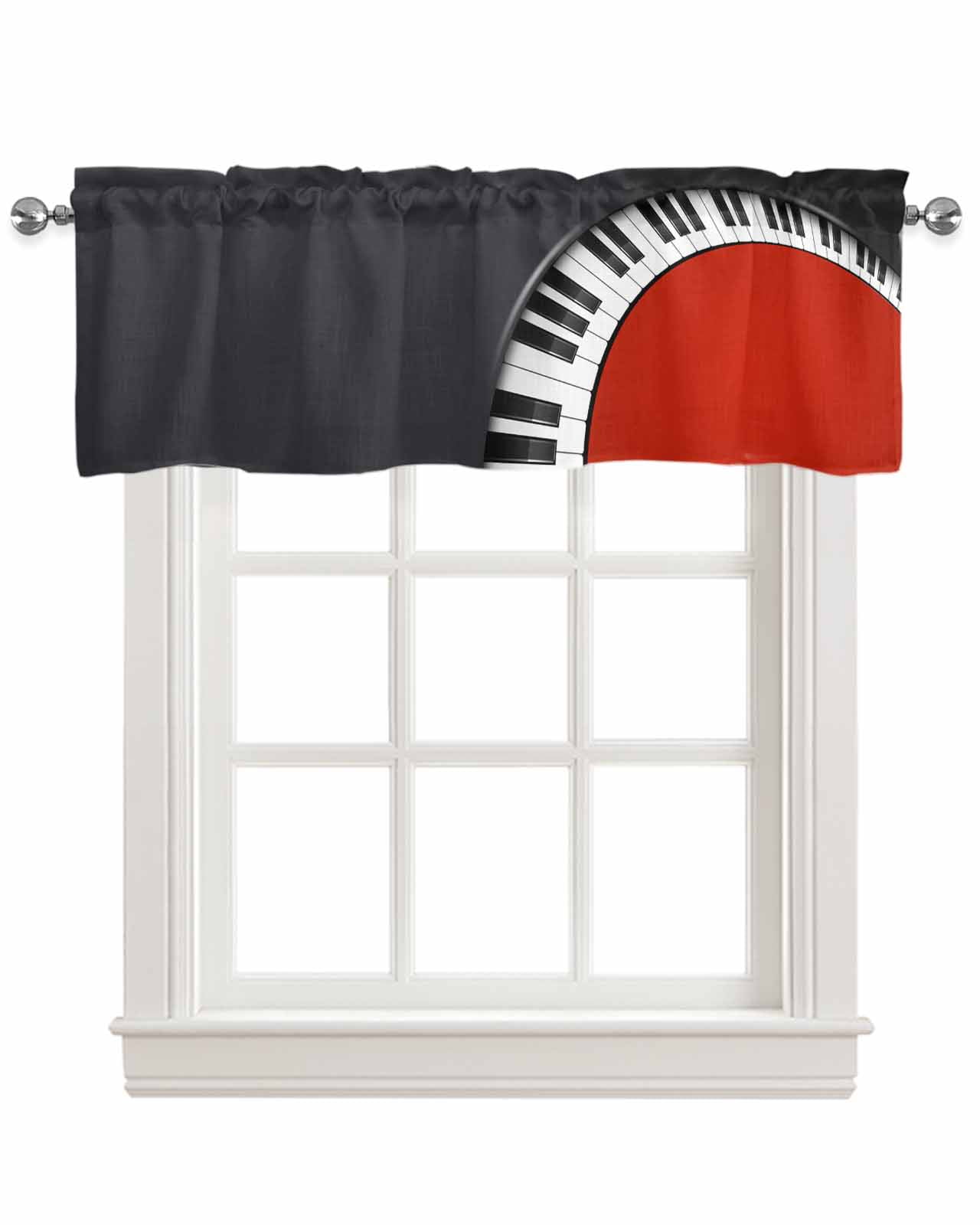Red Piano Keys Linen Curtain Valance for Bedroom/Bathroom/Kitchen ...