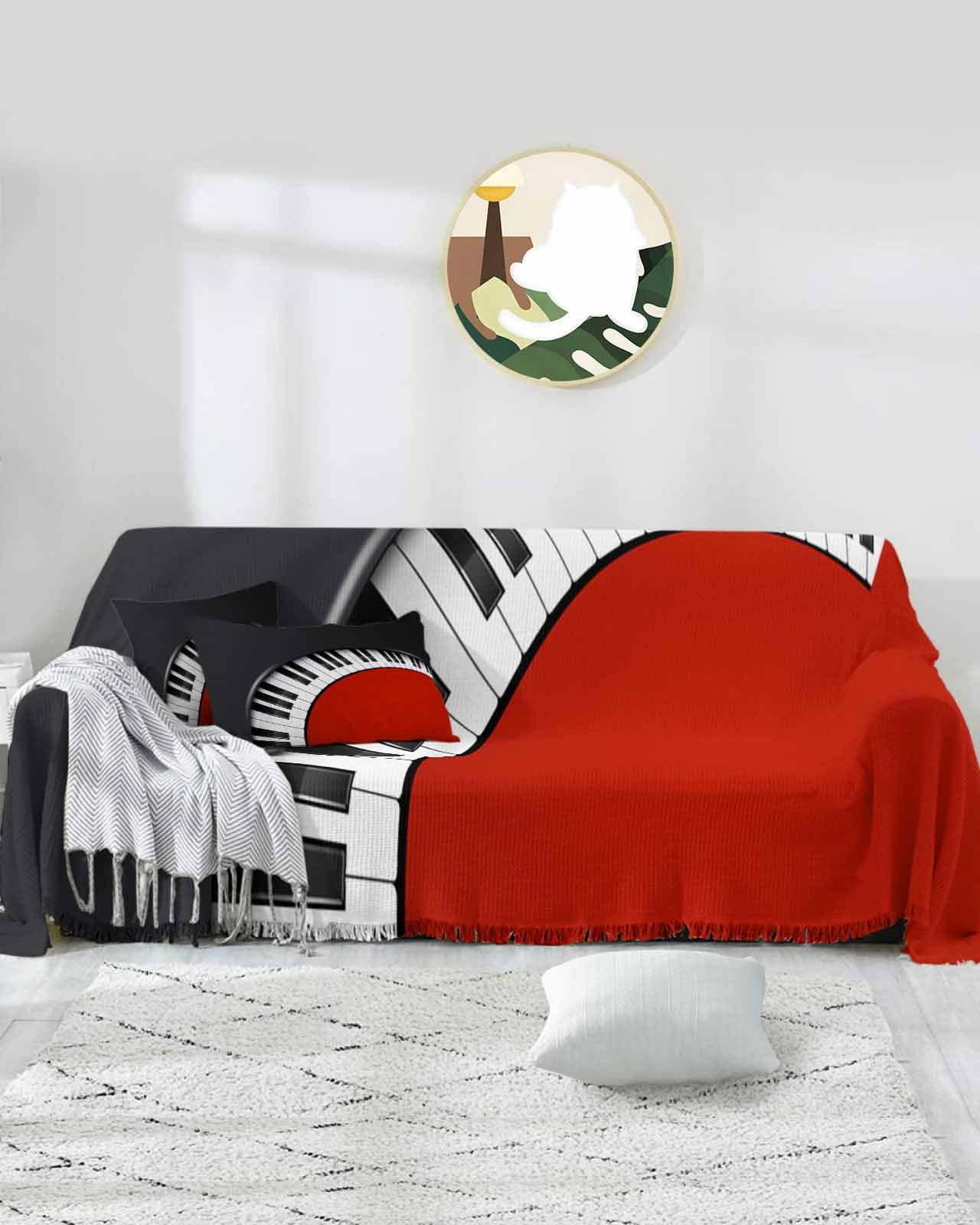 Red Piano Keys Sofa Covers for 3 Cushion,Washable Couch Cover for ...