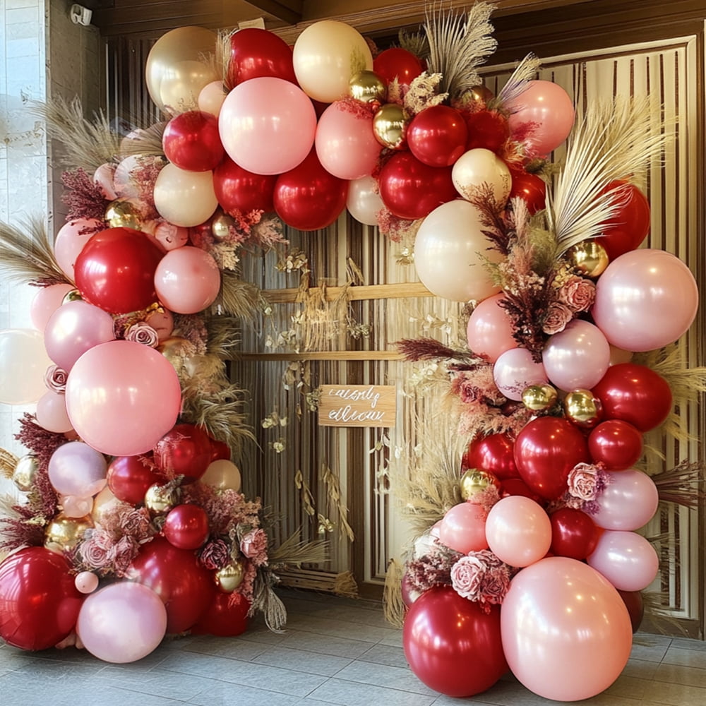 Red Pink Balloon Garland Double Stuffed Balloons Pearl Burgundy ...