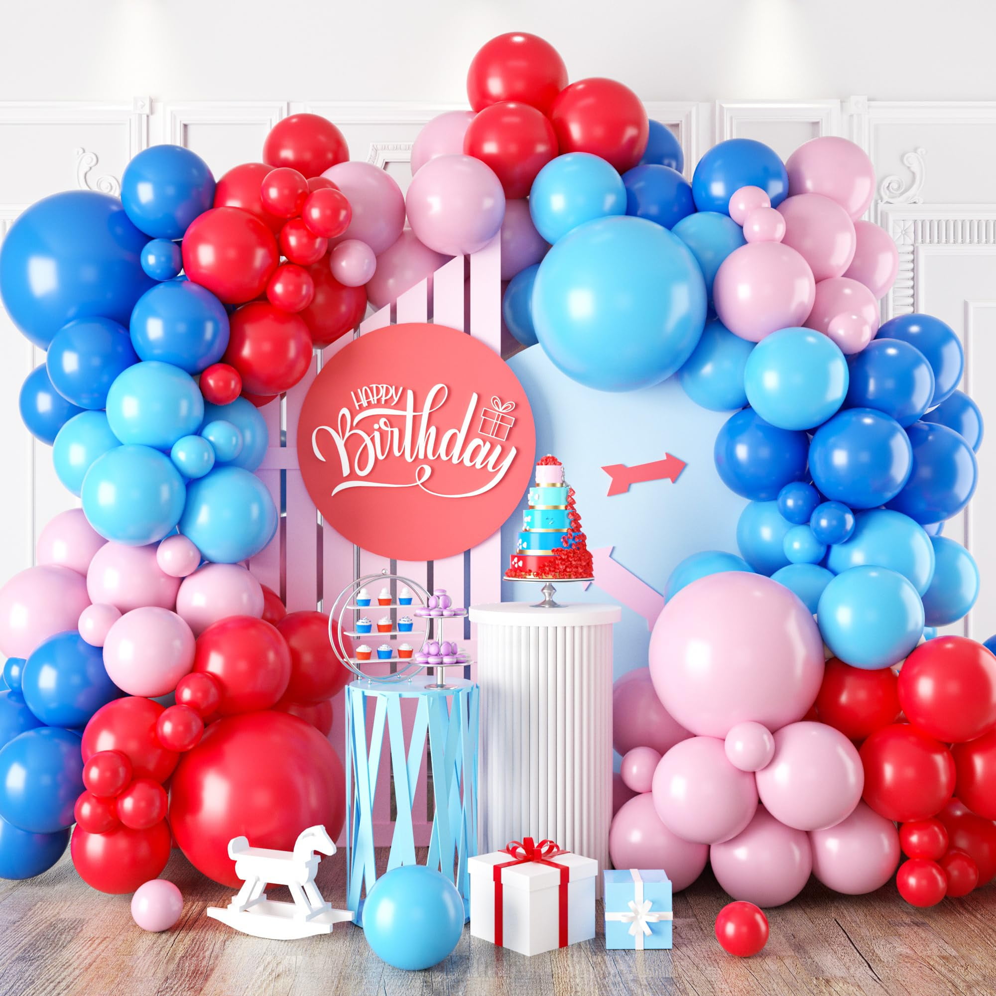Red Pink Blue Balloon ZS23 Arch Kit, Red Blue Balloon Garland with Red ...