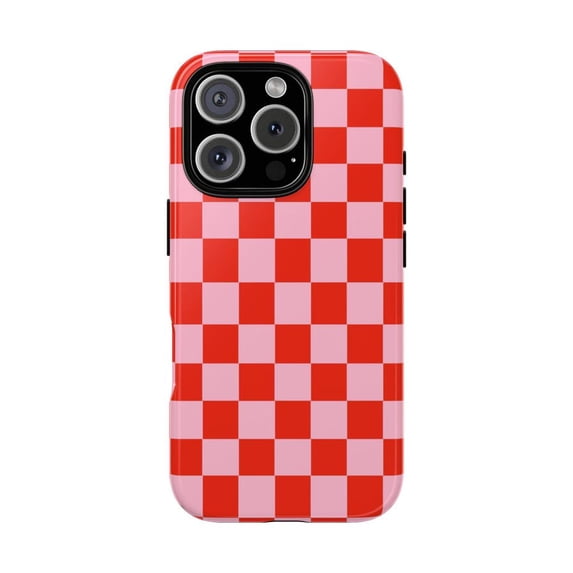 Red Pink Checkerboard Retro Case for iPhone 11 12 13 14 15 16 17 Pro ...