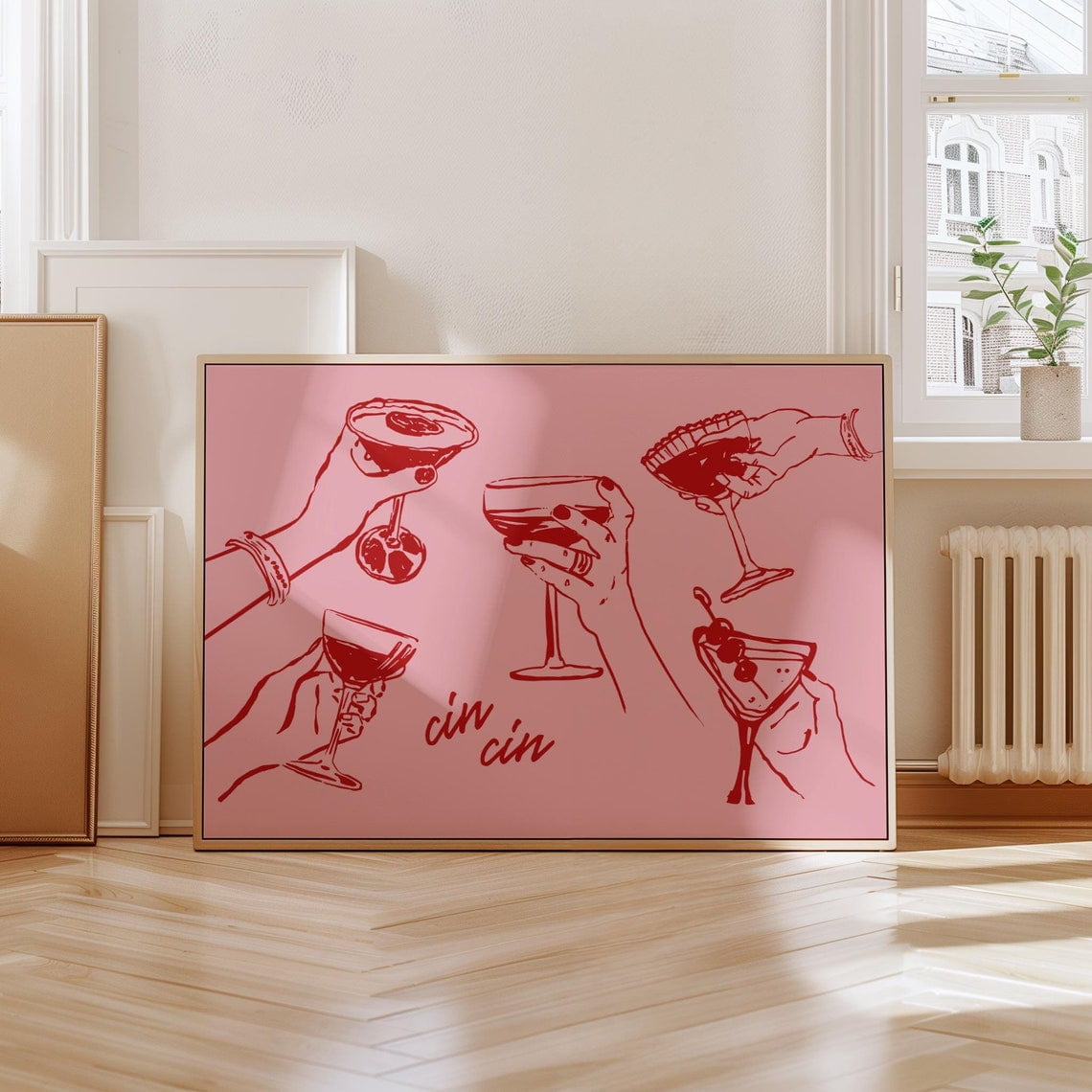 Red And Pink Cin Cin Poster Cheers Printable Art, Horizontal Wall Art Trendy Poster, Retro ...