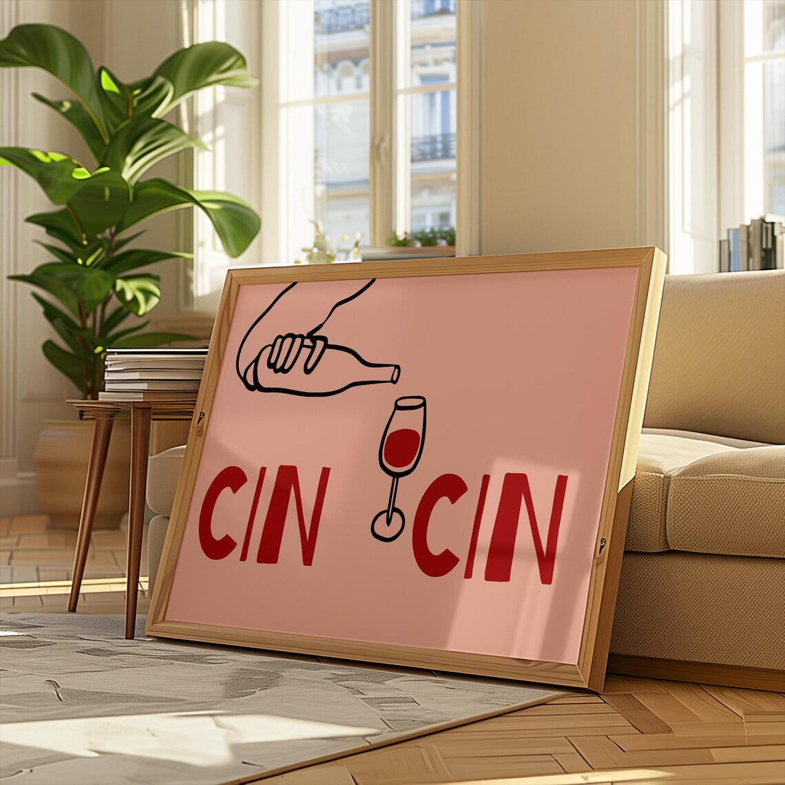 Red And Pink Cin Cin Poster ~ Horizontal Wall Art Trendy Poster ~ Retro Cocktail Print Wine ...