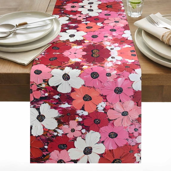 Red Pink Floral Cotton Linen Table Runner Spring Beautiful Flower ...