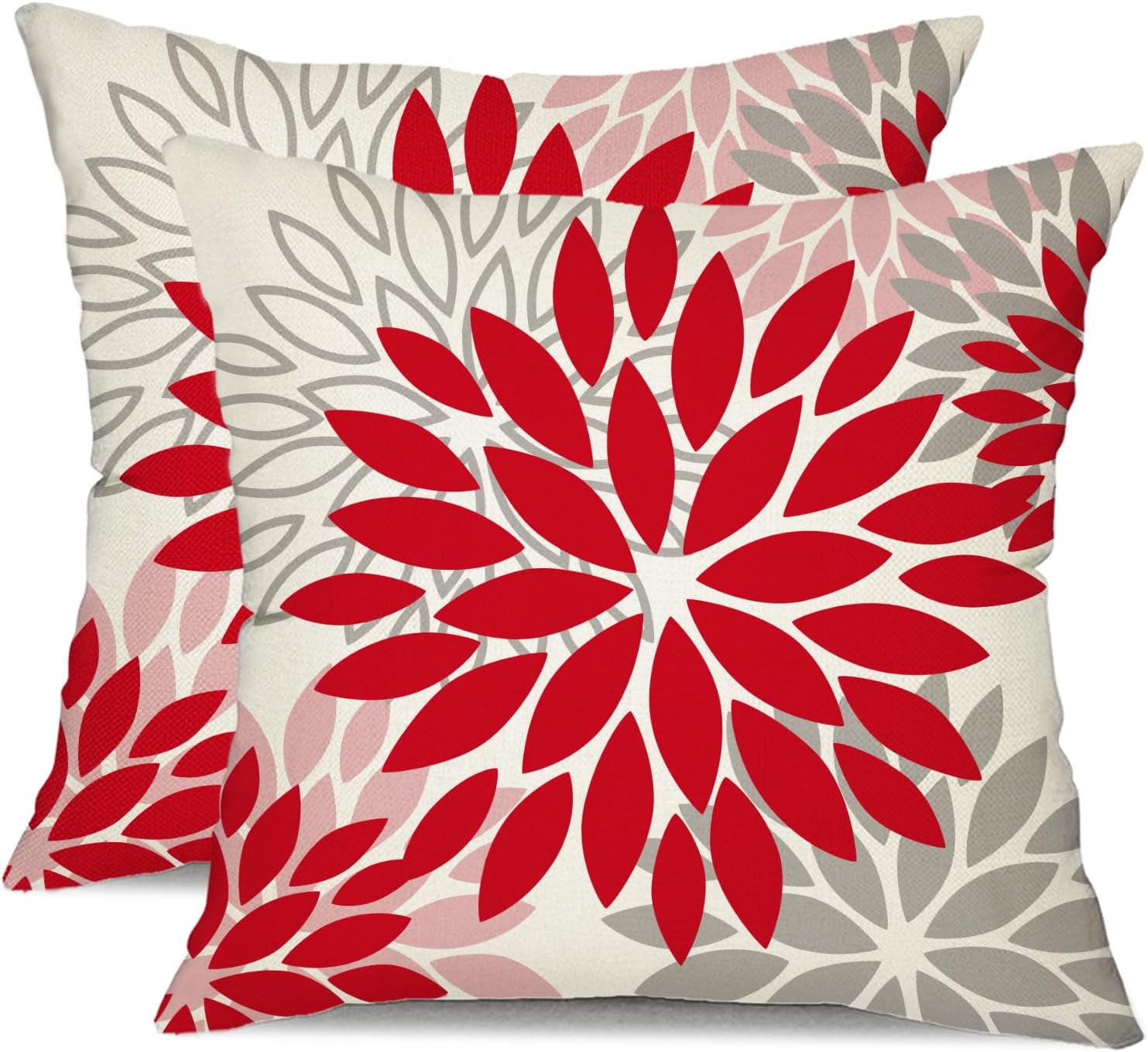 Red Pink Flower Pillow Covers 18x18 Inch Set of 2 Valentines Day Pillow ...