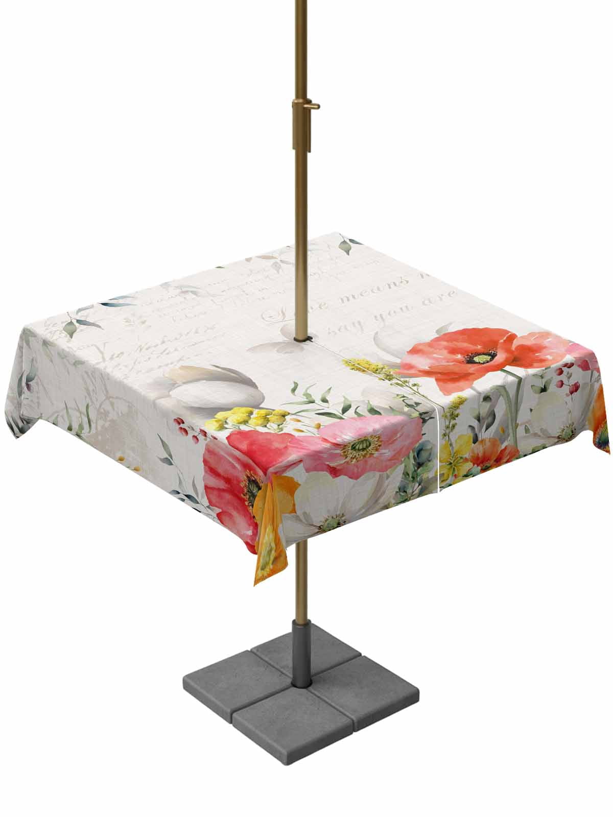 Red Pink Flower Square Outdoor Tablecloth with Umbrella Hole Watercolor ...