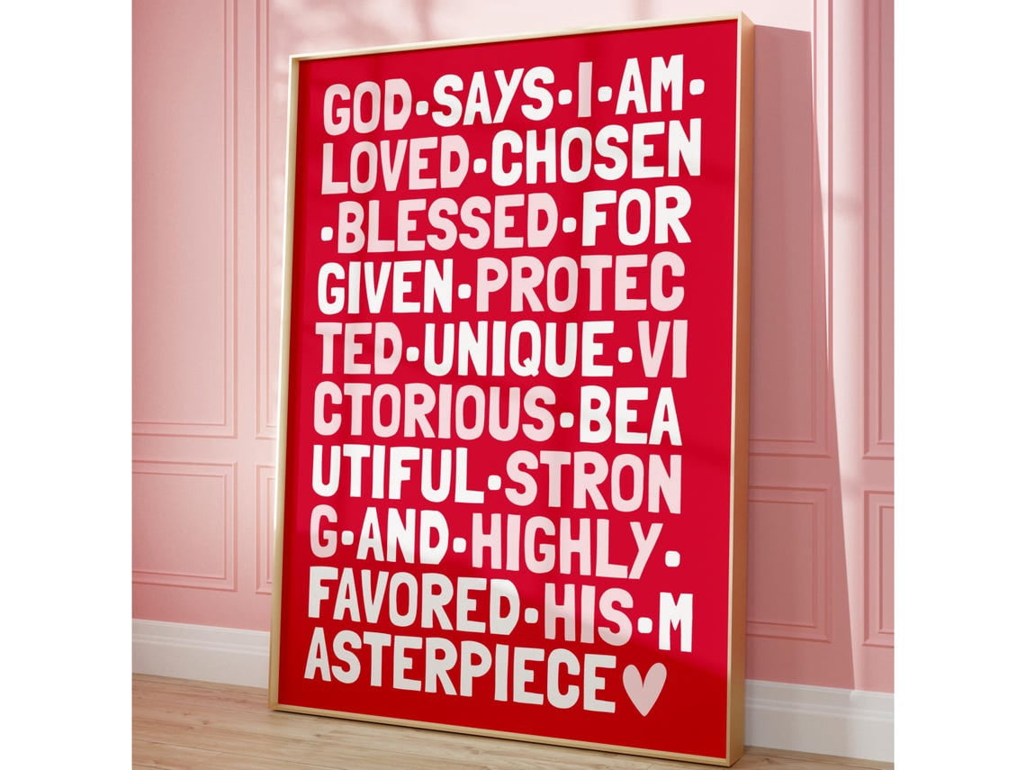Red Pink God Says I am Poster Girly Christian Aesthetic Bible Verse ...