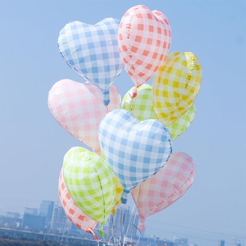 Red Pink Heart Grid Balloons Blue Green Yellow Checkered Foil Heart ...