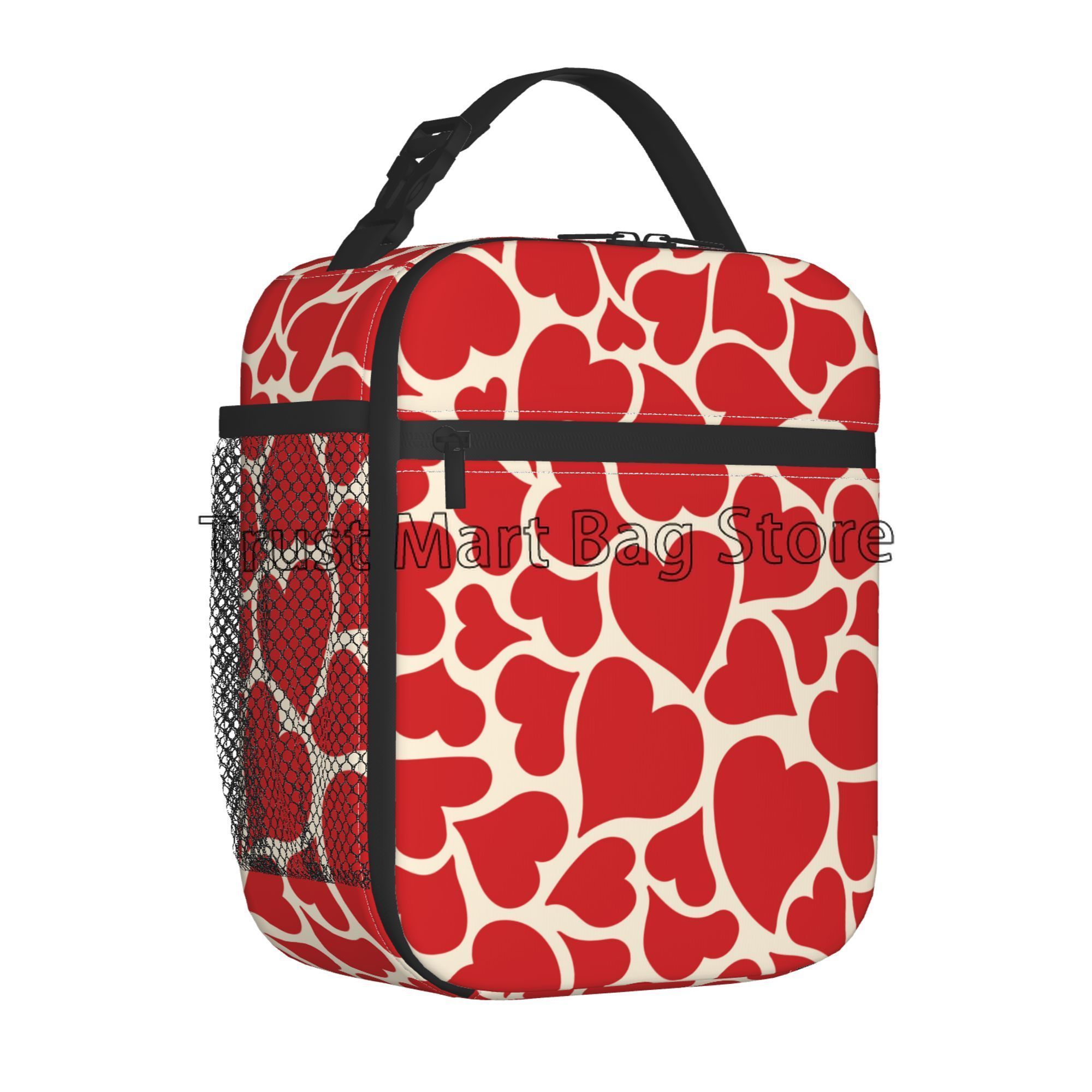 Red Pink Heart Insulated Lunch Bag for Women Romantice Love Heart ...