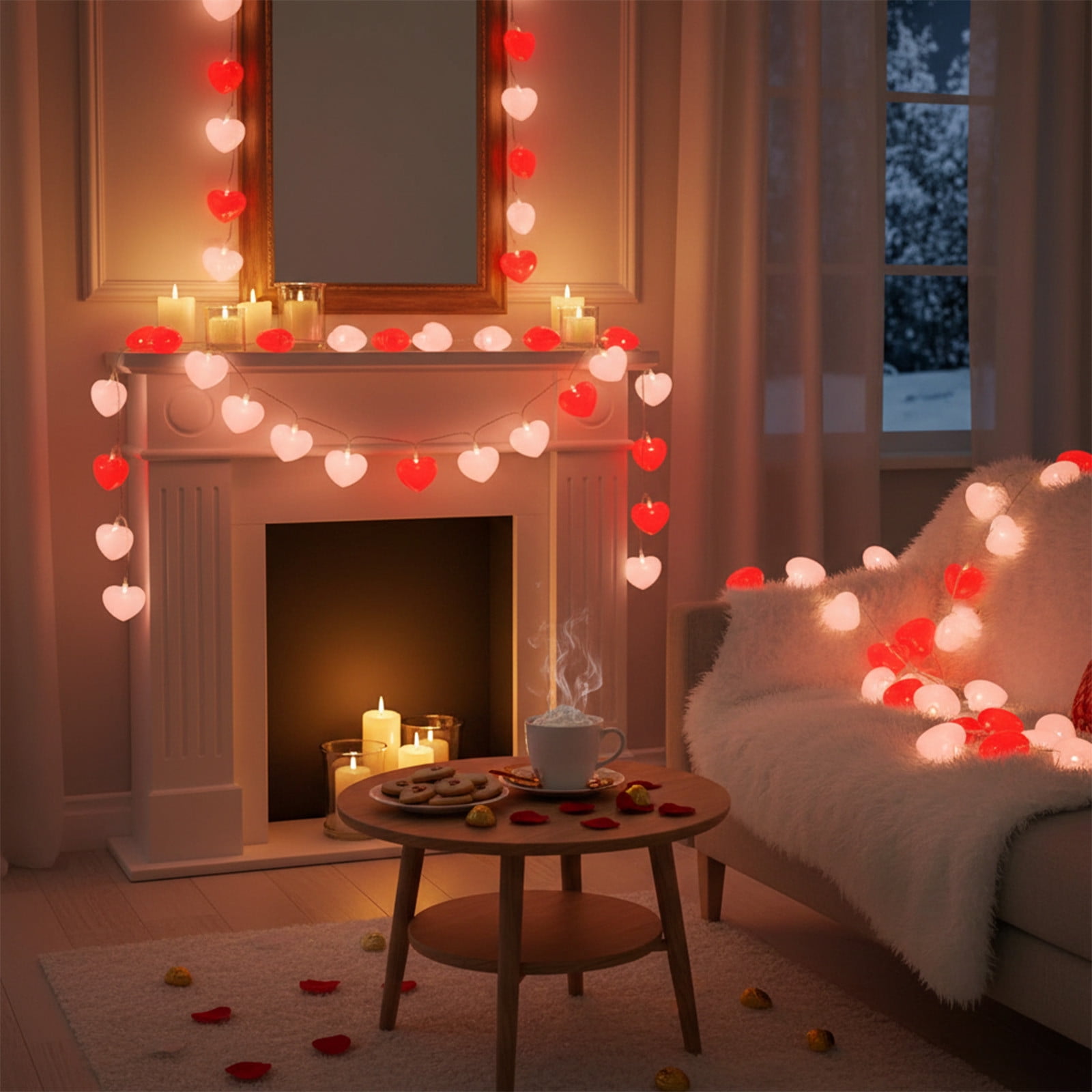 Red Pink Heart String Lights, LED 3D Hearts Plug in Fairy Lights ...