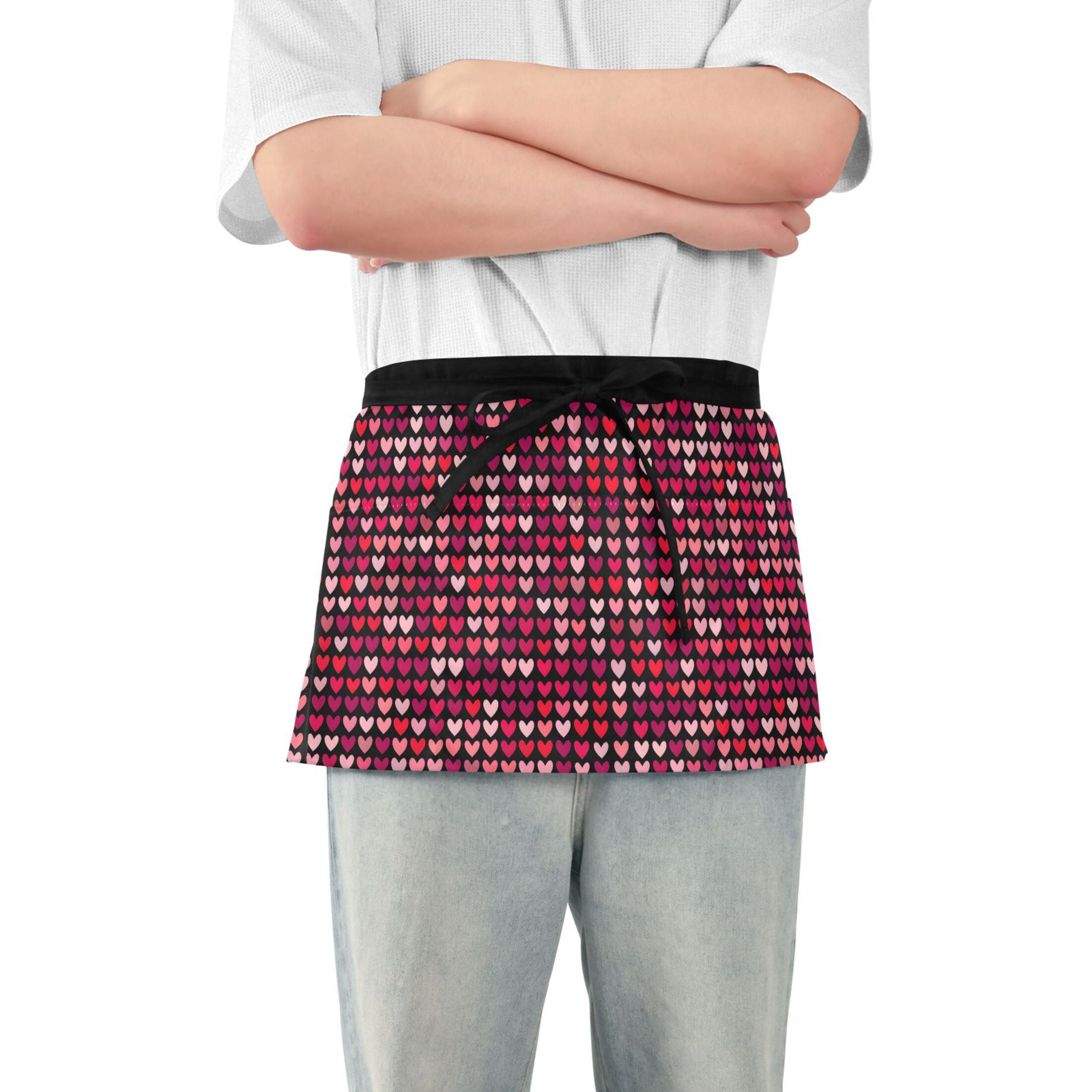 Red Pink Love Heart Server Apron with 3 Pockets Waterproof Waitress ...