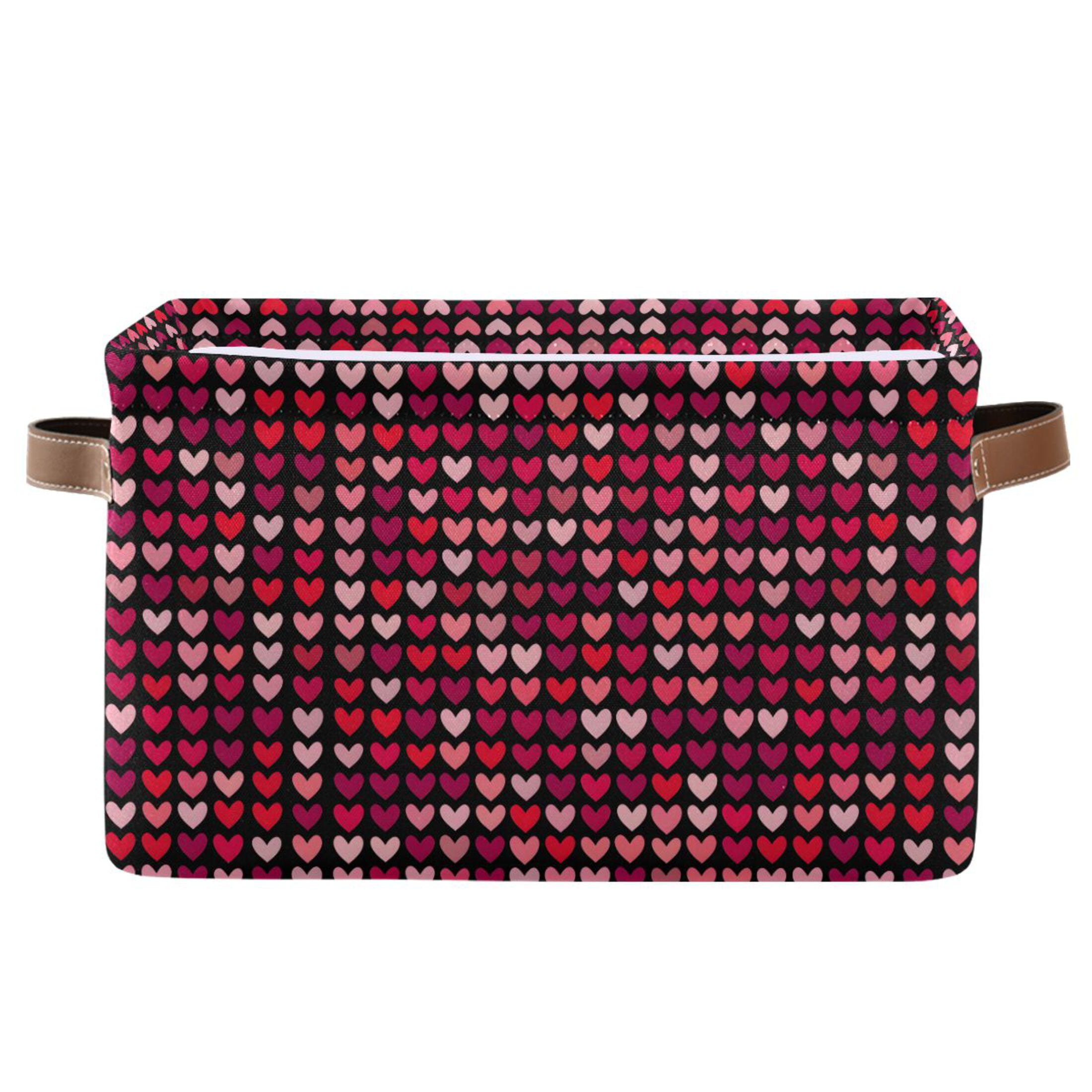 Red Pink Love Heart Storage Bins with Handle Fabric Organizer Basket ...