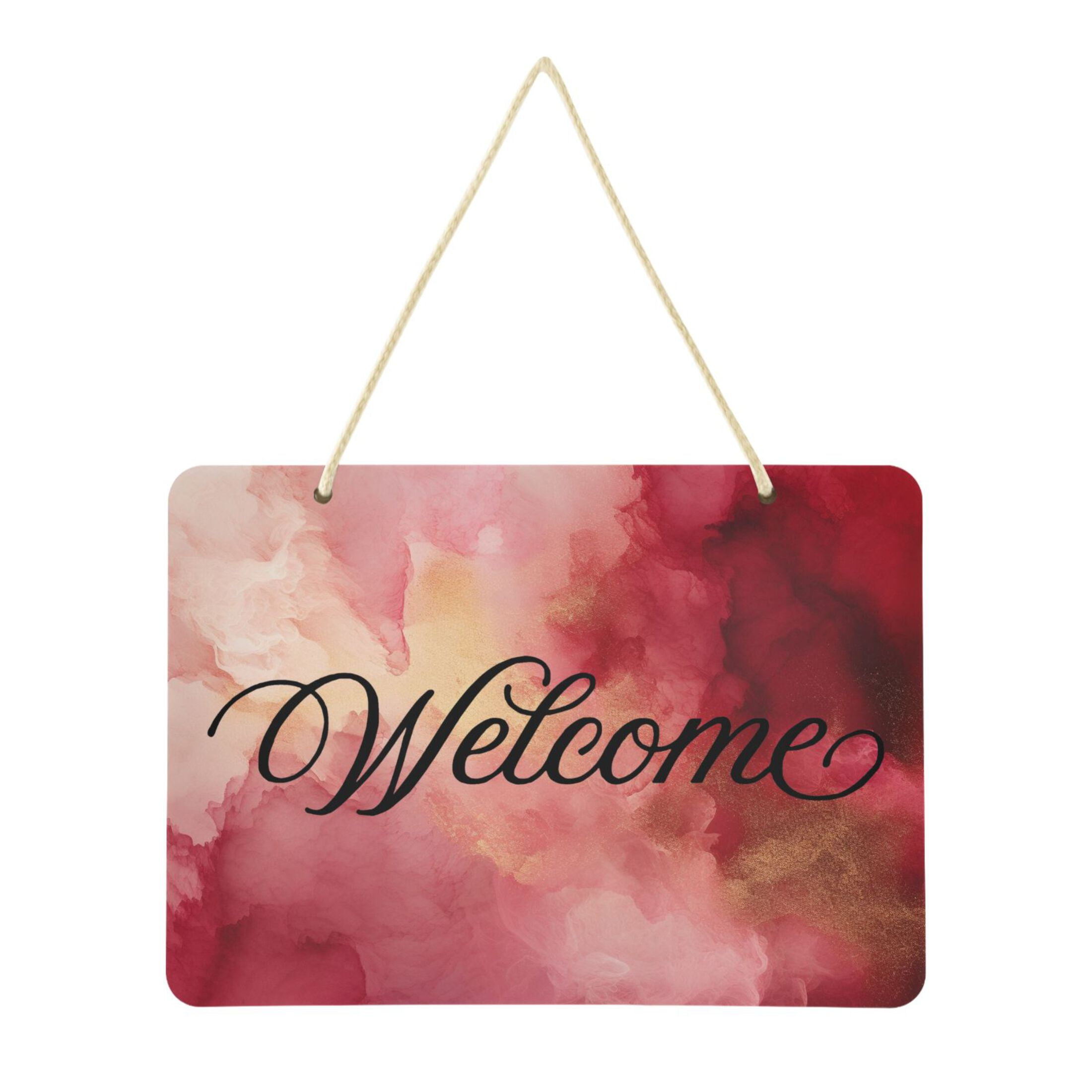 Red Pink Marble Welcome Sign Front Door PVC 14x10 inch Hanger Hello ...