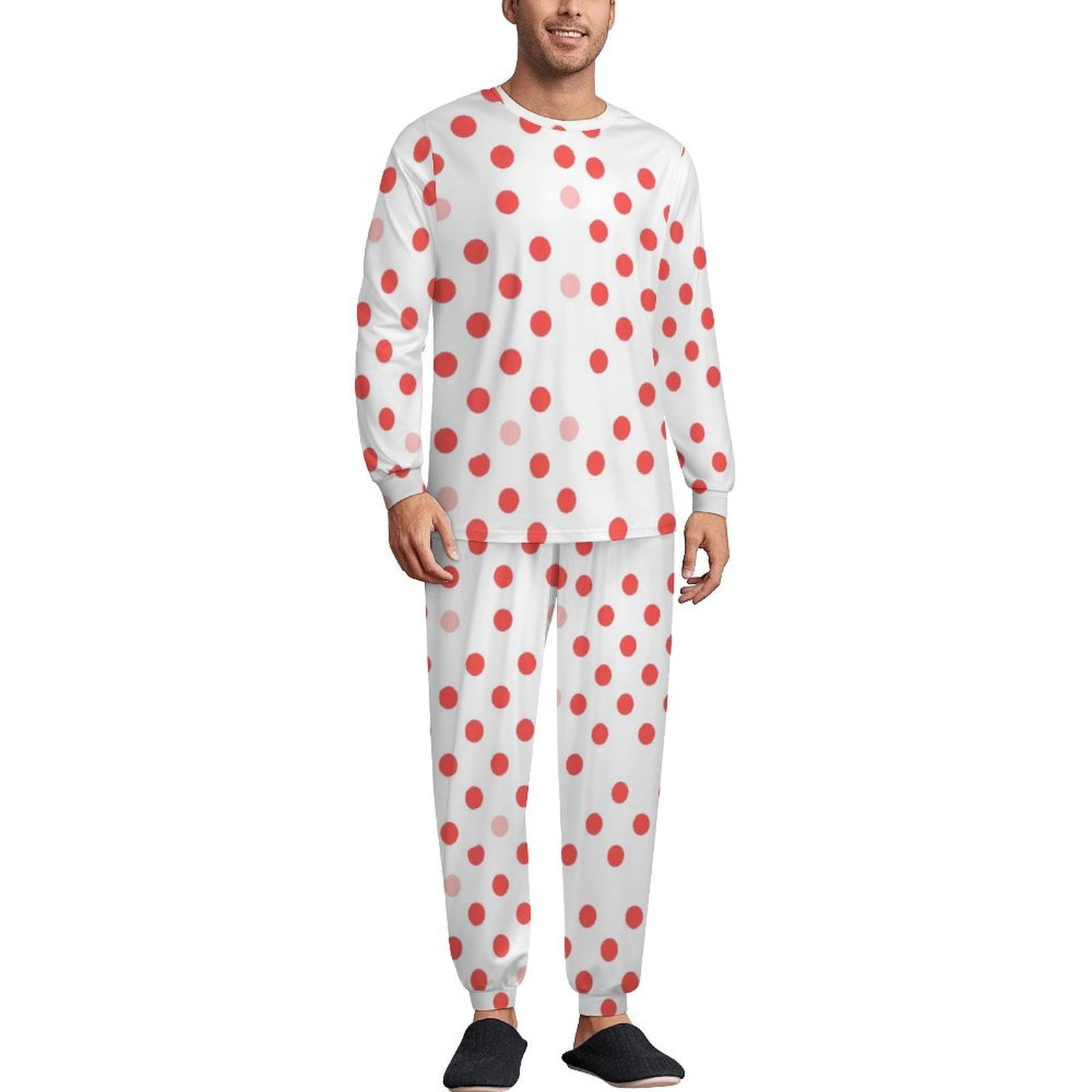 Red Pink Polka Dots Pajamas Man Warm Sleepwear Autumn Long-Sleeve 2 ...