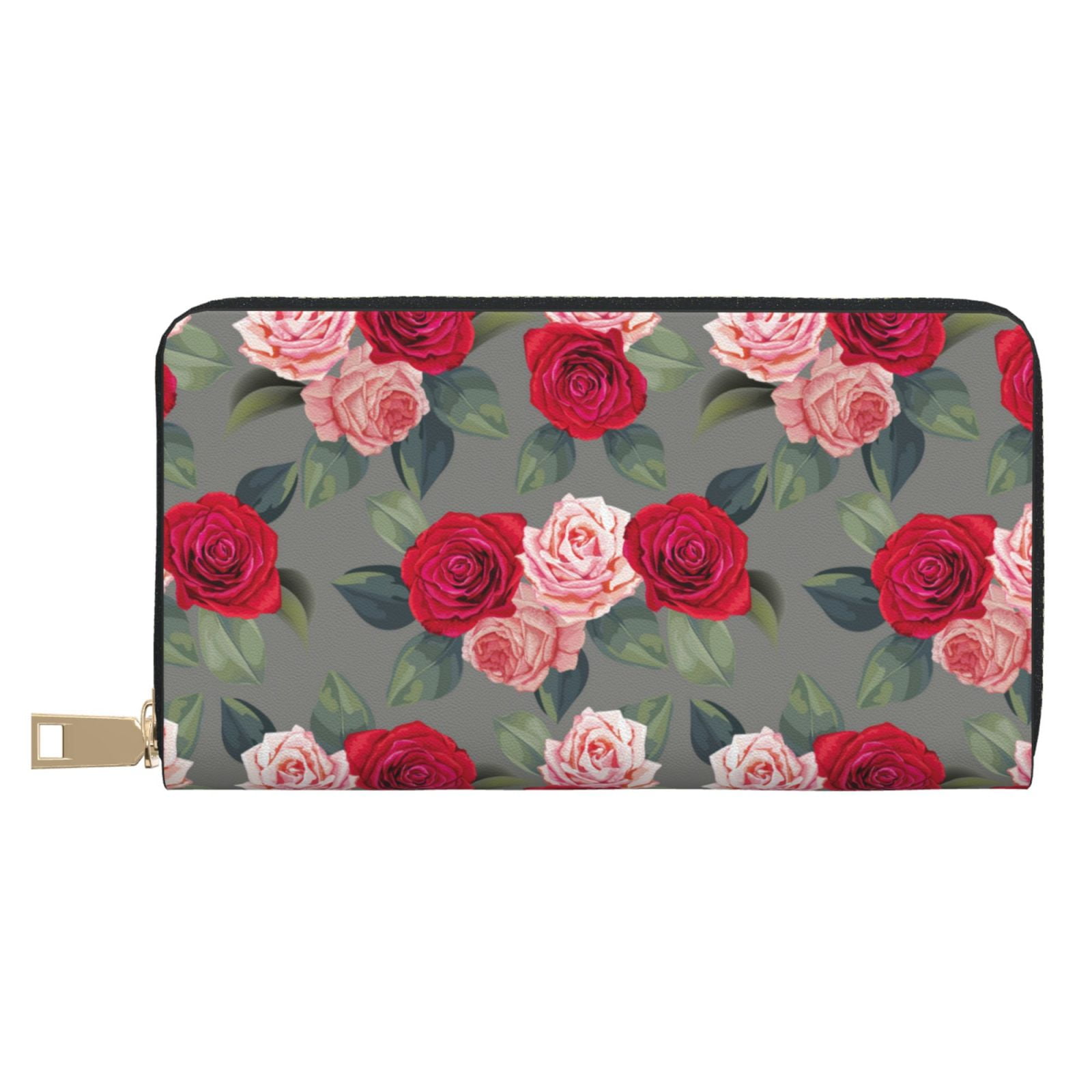 Red Pink Rose Flowers Wallet Women, Leather Bifold Multi Card Wallet ...