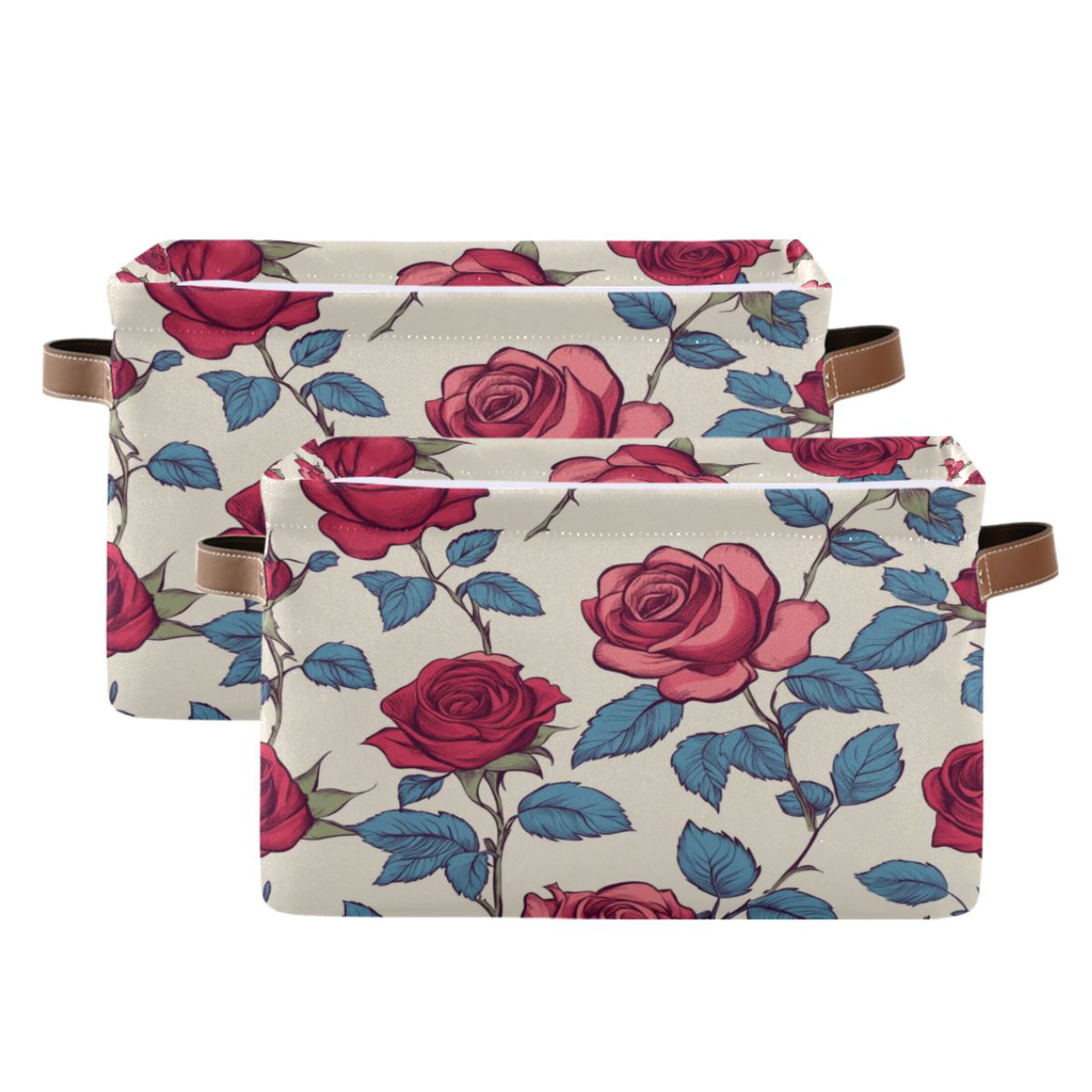 Red and Pink Roses Foldable Storage Basket,Canvas Fabric Foldable ...